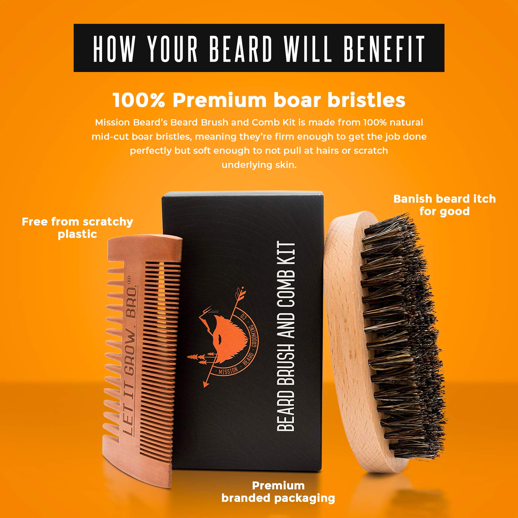 MISSION BEARD GROOMING CO. 100% Boar Bristle Beard Brush & Comb Set - Exfoliates Skin, Tames The Wildest Beards & Promotes Beard Growth