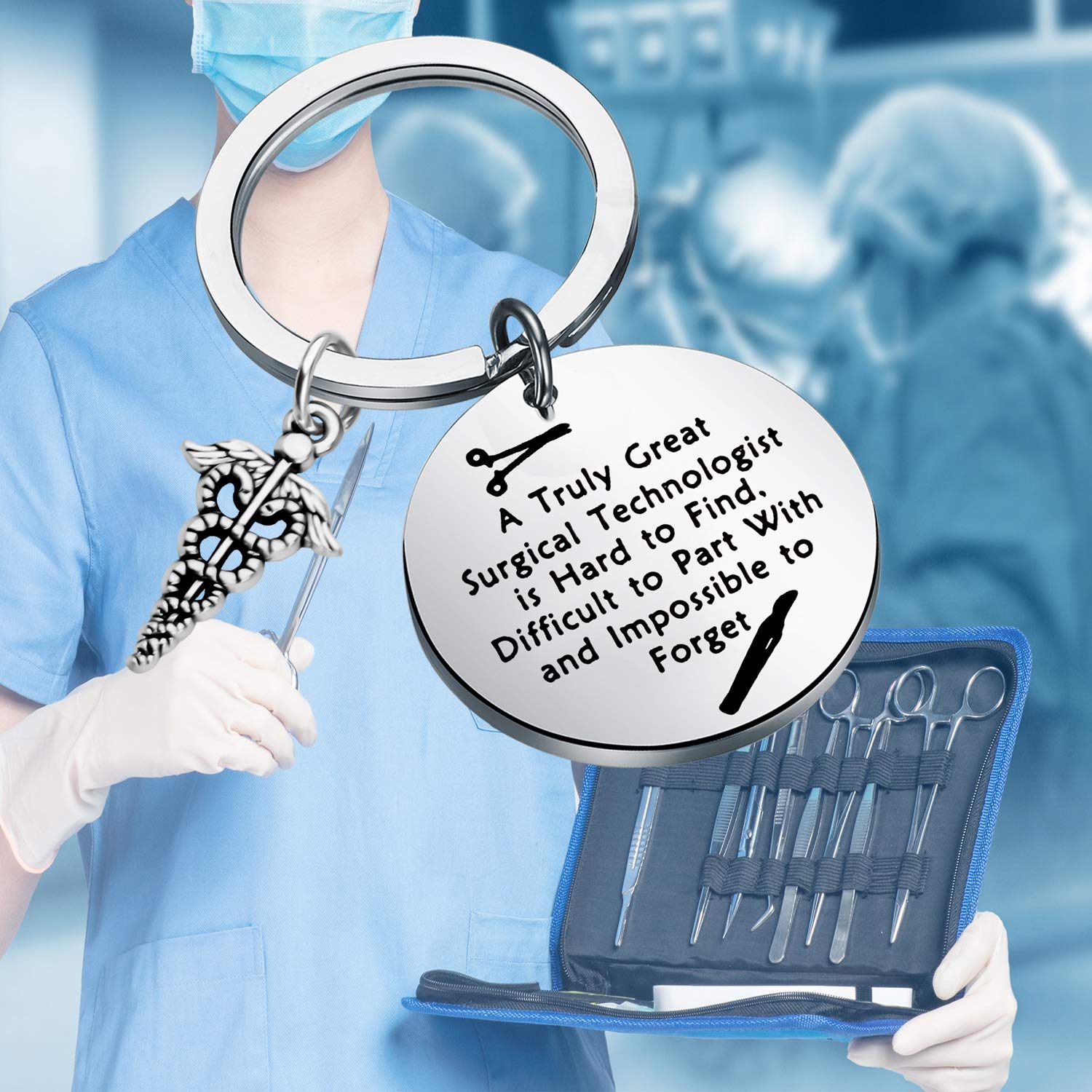LQRI Surgical Technologist Gift Surgical Tech Keychain Gift A True Great Surgical Technologist is Hard to Find Keychain Medical Jewelry Surgical Nurse Doctor Gift(sliver)