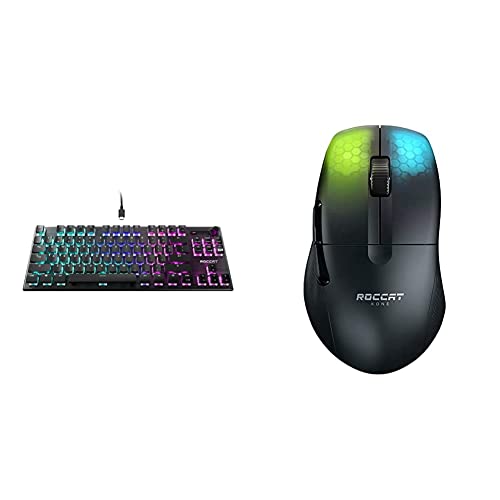 ROCCAT Vulcan TKL Mechanical PC Tactile Gaming Keyboard, Black & Kone Pro Air Gaming PC Wireless Mouse, Bluetooth Ergonomic Performance Computer Mouse with 19K DPI Optical Sensor, Black