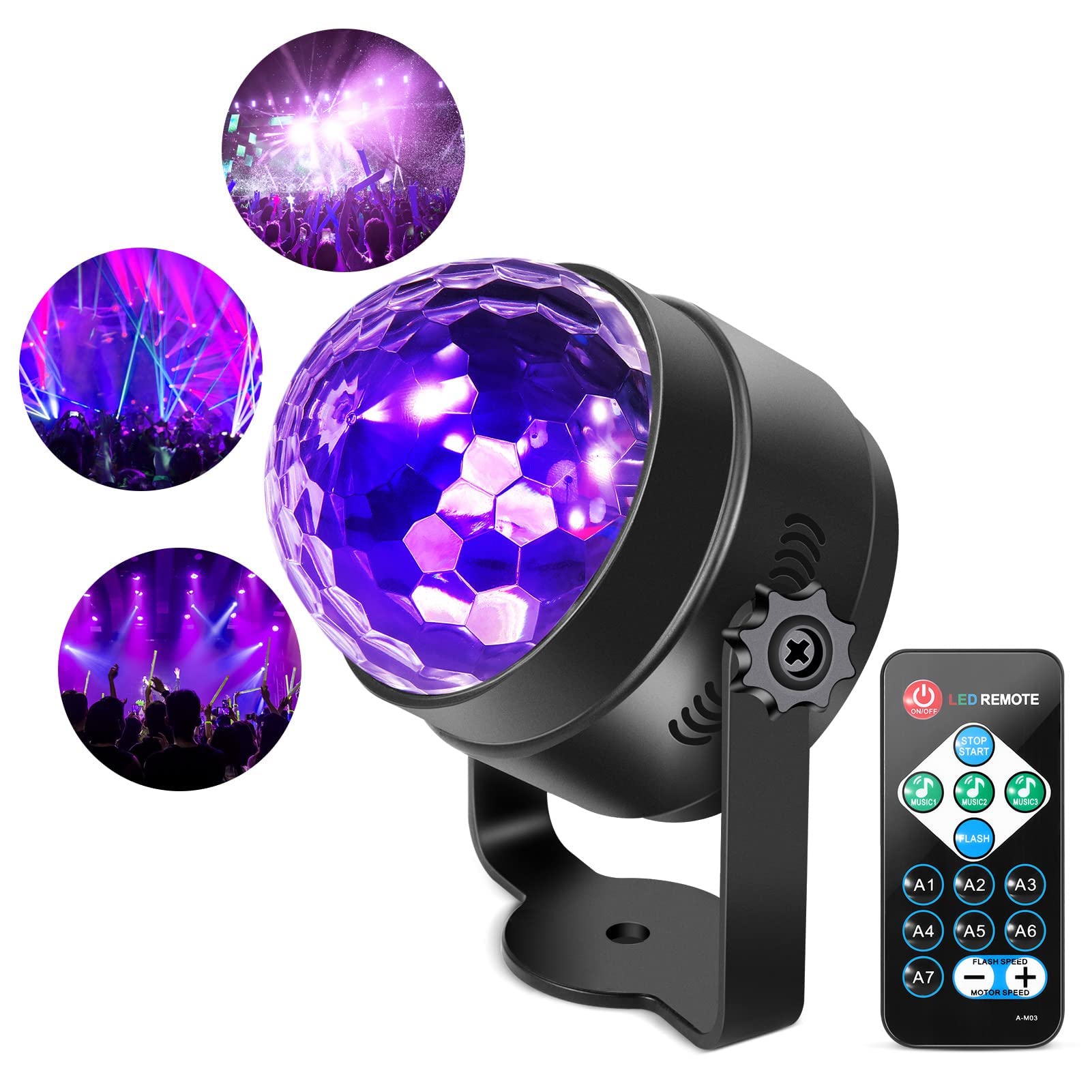 LUNSY Sound Activated Party Lights with Remote Control Dj Lighting RGB Disco Ball Light, Strobe Lamp 7 Modes Stage Par Light for Home Room Dance Parties Bar Xmas Wedding Show Club - 2PACK