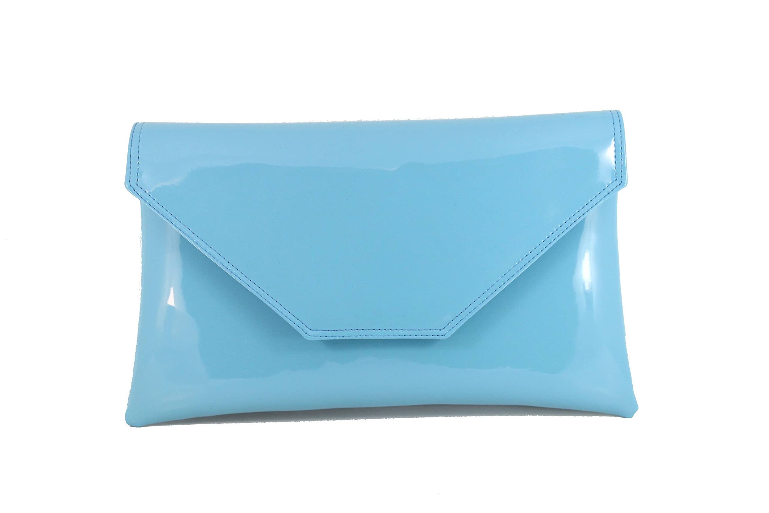 LONI Womens Stylish Large Envelope Patent Clutch Bag/Shoulder Bag Wedding Party Prom Bag in Baby Blue/Sky Blue
