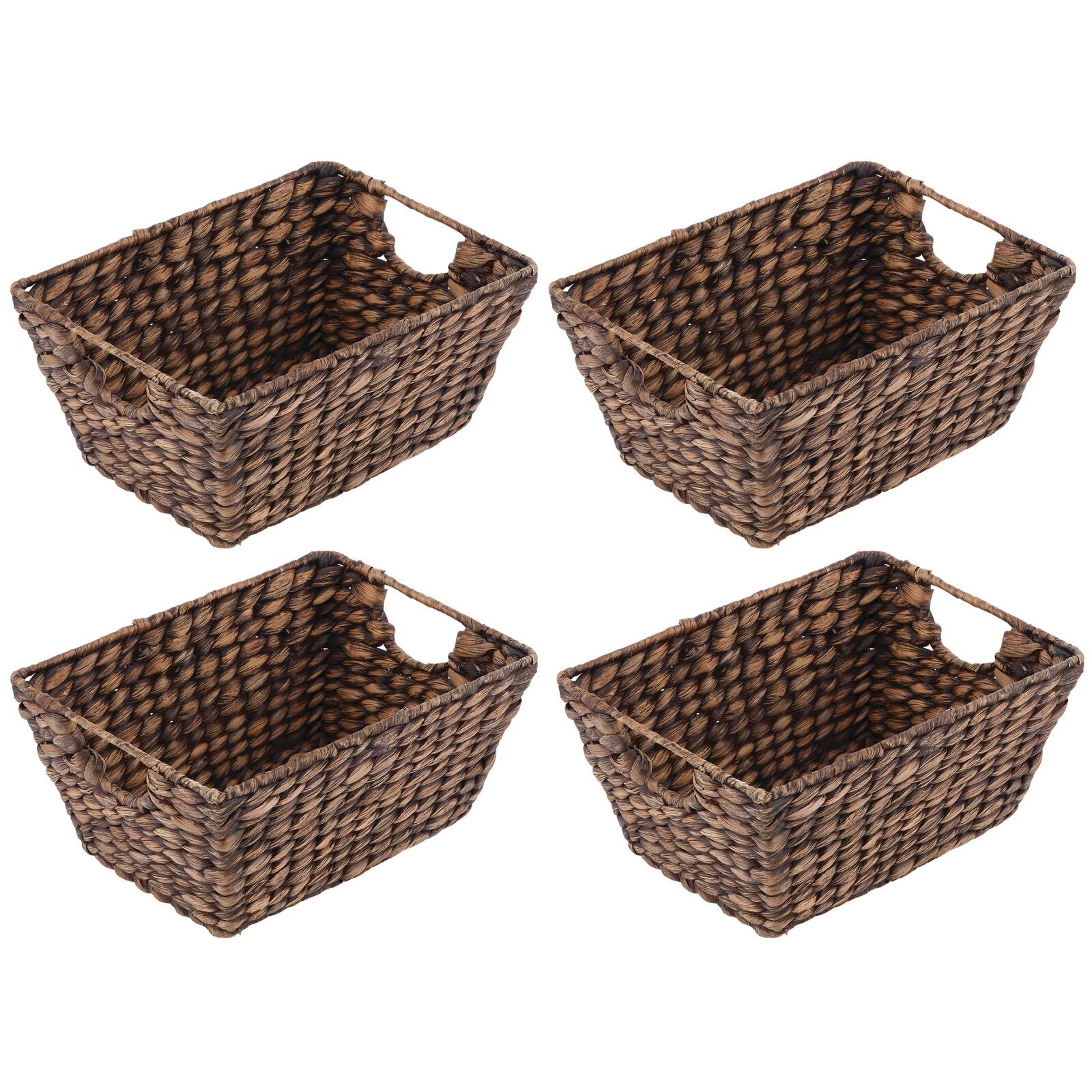 mDesign Set of 4 Wicker Storage Baskets with Handles – Storage Baskets for the Bedroom, Living Room, Bathroom or Hallway – Wicker Baskets for Household Items – Black