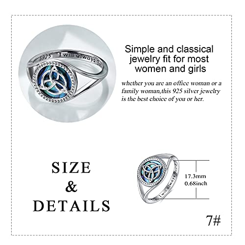 NIFUNAO Eternity Celtic Knot Ring 925 Sterling Silver Abalone Ring Wedding Band for Women Size 6-9