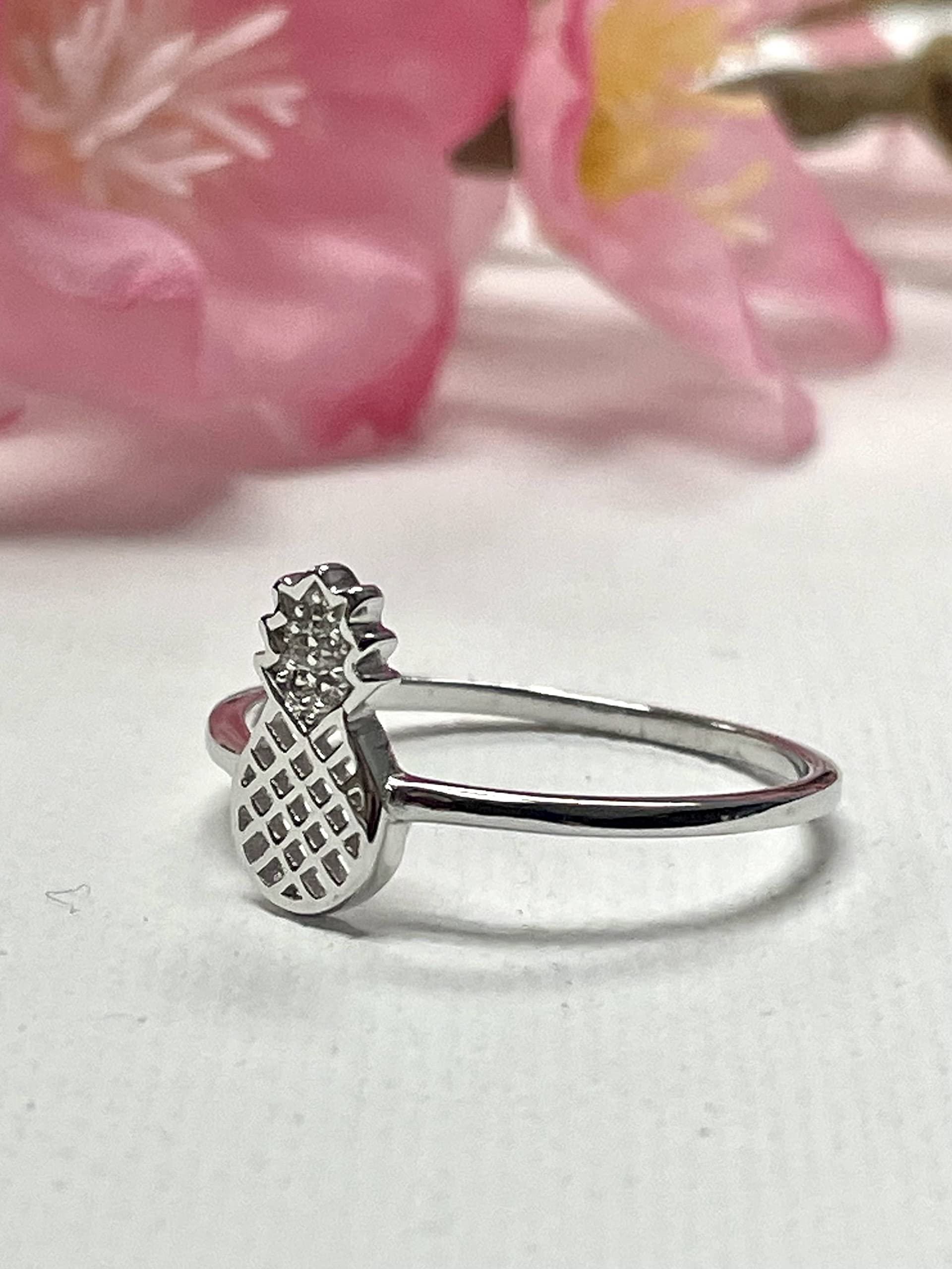 PERFECTJEWELZ Tropical Pineapple CZ Ring 925 Sterling Silver 11mm Size 8
