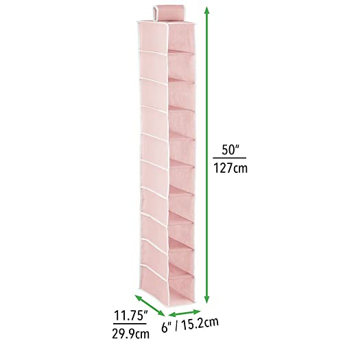 mDesign Soft Fabric Closet Organizer - Holds Shoes, Handbags, Clutches, Accessories - 10-Shelf Over Rod Hanging Storage Unit - Pink/White
