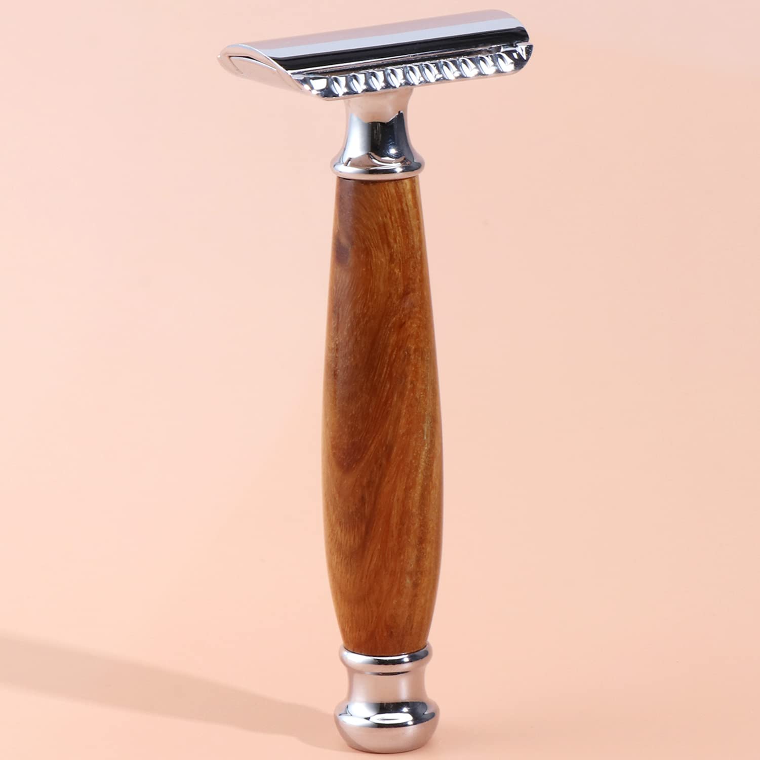 WEIDI Green Sandalwood Handle Double Edge Safety Razor Rust-proof Reusable Manual Wet Shaving Shaver for Men Women, with Carrying Bag & 5 Platinum Blades