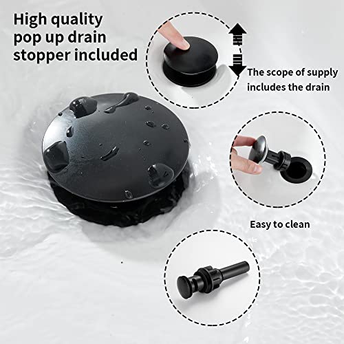 Waterfall Bathroom Faucet Matte Black Widespread GGStudy 3 Holes 2 Handle Black Modern Bathroom Sink Faucet with Pop Up Drain