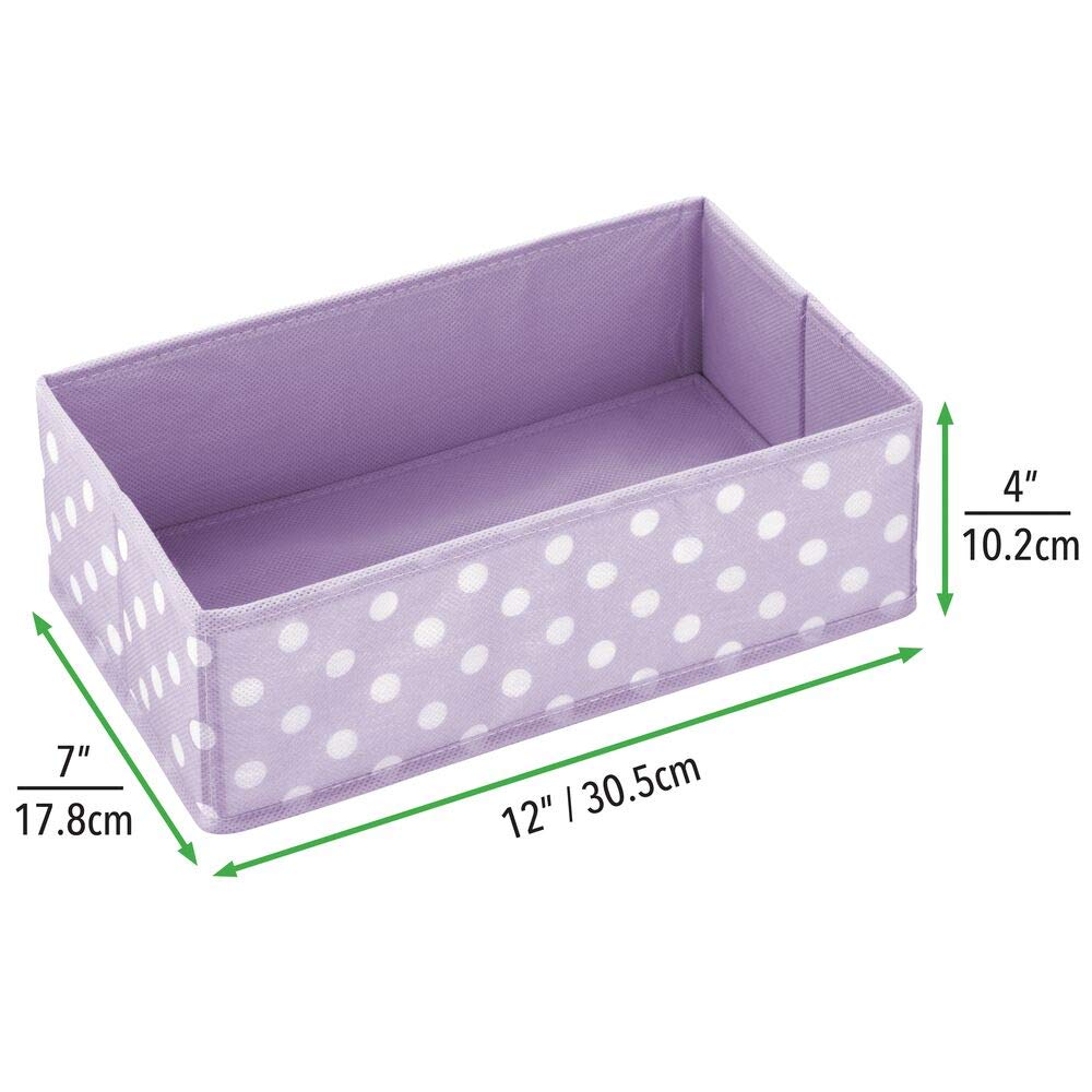 mDesign Soft Fabric Dresser Drawer and Closet Storage Organizer for Toddler/Kids Bedroom, Nursery, Playroom - Rectangular Bin with Polka Dot Print, 6 Pack - Light Purple/White