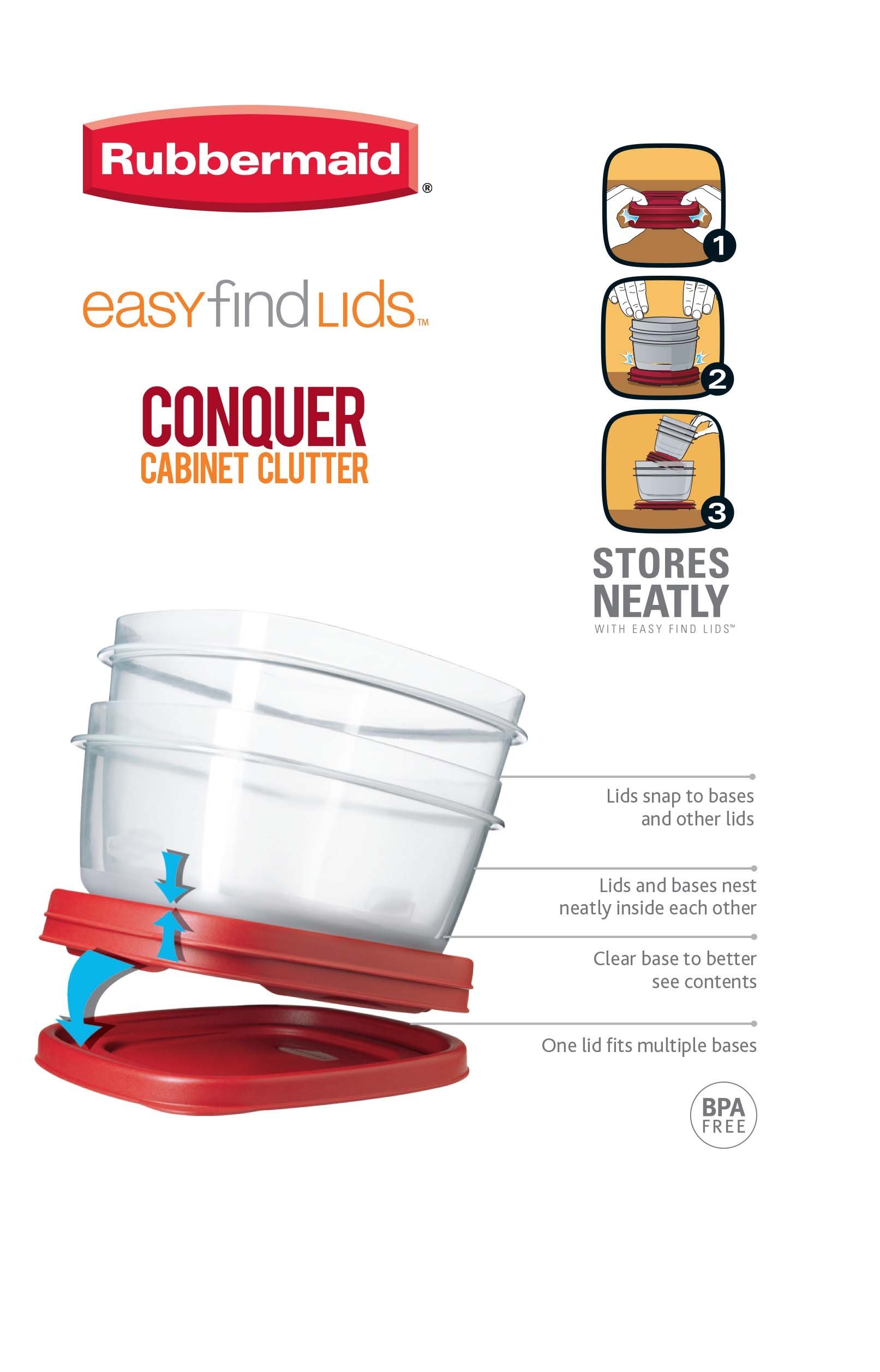 Rubbermaid Easy Find Lids Food Storage Container, 5 Cup, Racer Red