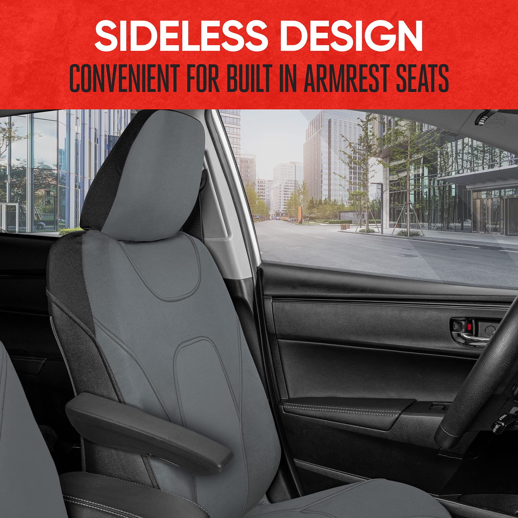 Motor Trend AquaShield Car Seat Covers for Front Seats, Solid Gray β Two-Tone Waterproof Seat Covers for Cars, Neoprene Front Seat Cover Set, Interior Covers for Auto Truck Van SUV