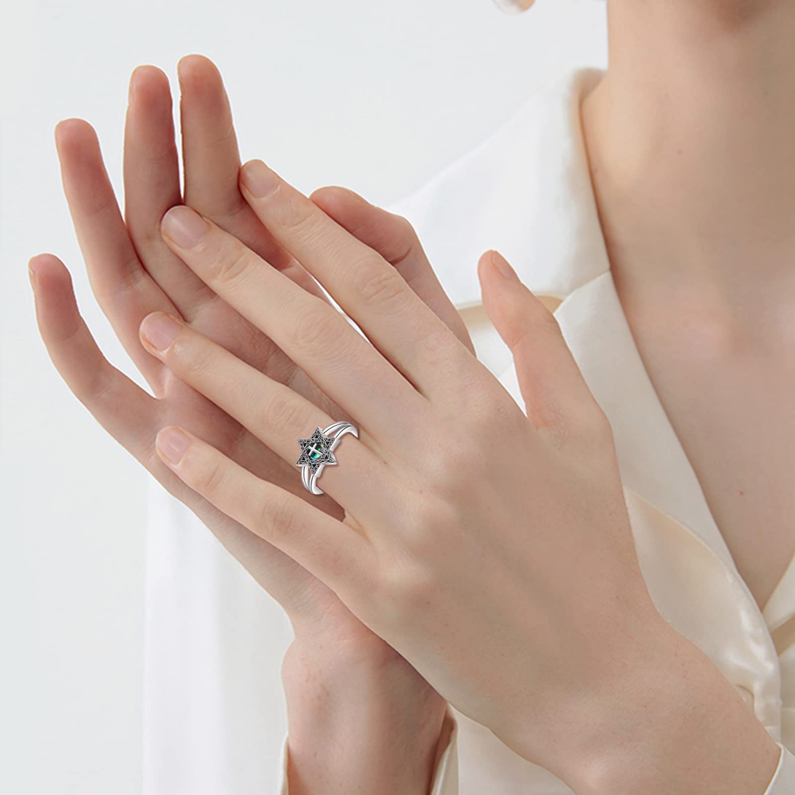 Star of David Ring for Women Sterling Silver Cross Abalone Shell Jewish Jewelry 7 (cross 7)