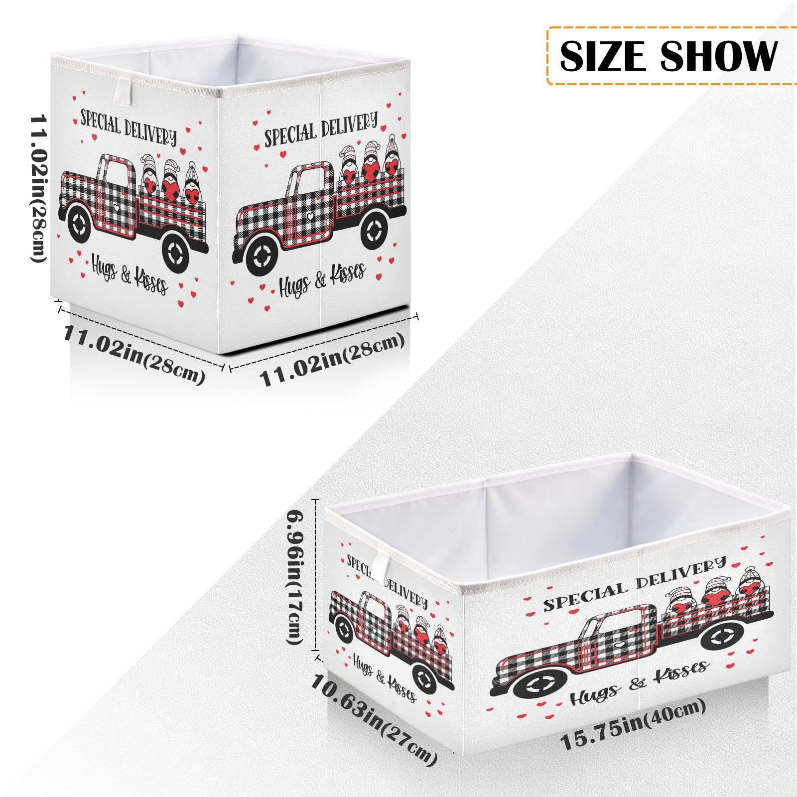 Yasala Storage Cube with Handle Plaid Valentine Gnomes Foldable Closet Baskets Toy Storage Bins Shelf Baskets Containers Open Laundry Baskets Nursery Baskets
