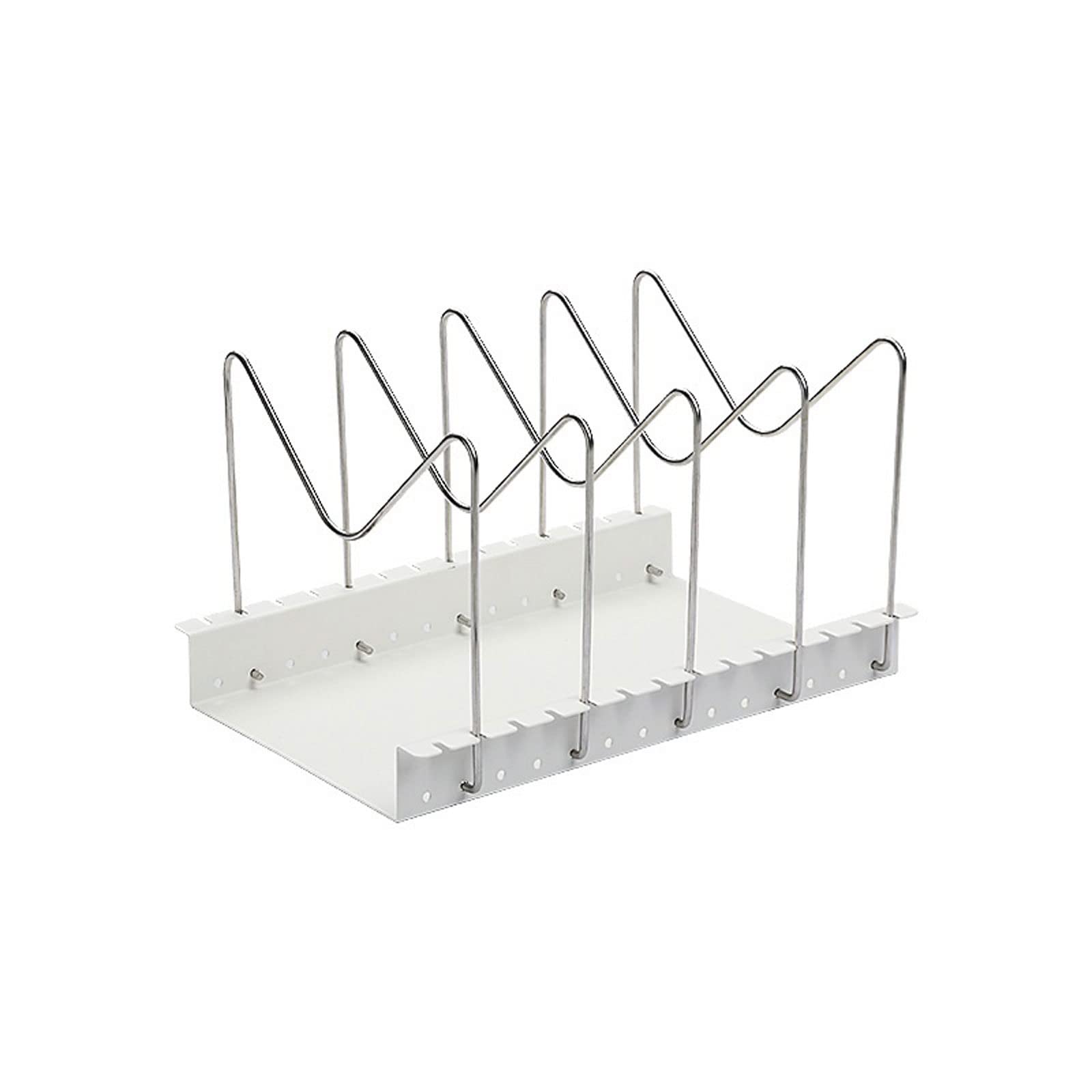 MCCONS Dish Rack Metal Pan Pot Lid Organizer Adjustable Dish Rack Drainer Cutting Board Holder Cookware Stand Holder Kitchen Cabinet Storage Pan (Color : White)