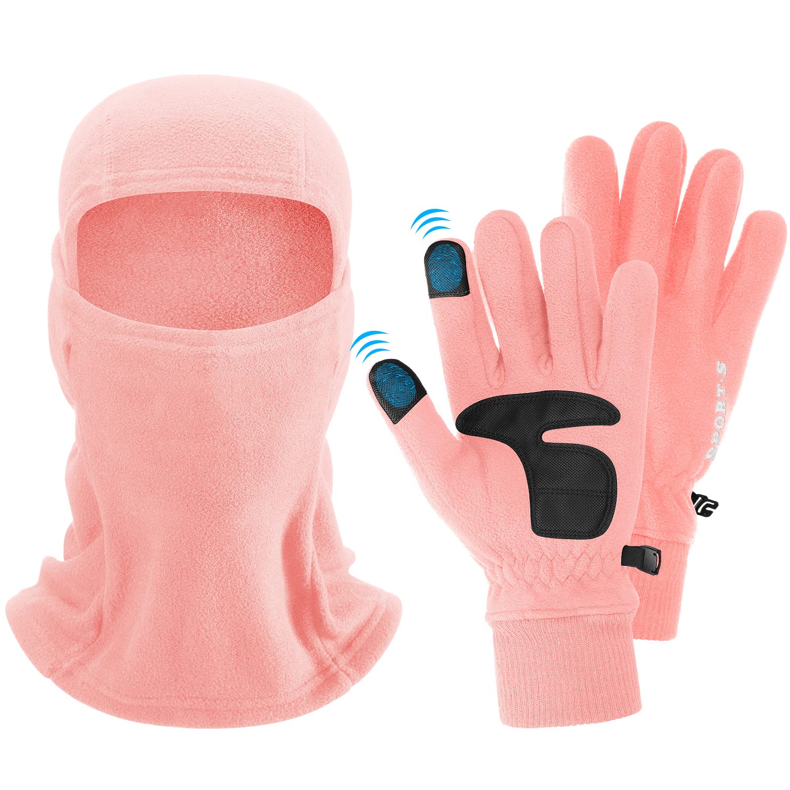 Sumind Balaclava Ski Mask Winter Touchscreen Gloves for Men Women Fleece Snowboarding Mask Warmer for Winter(Pink)