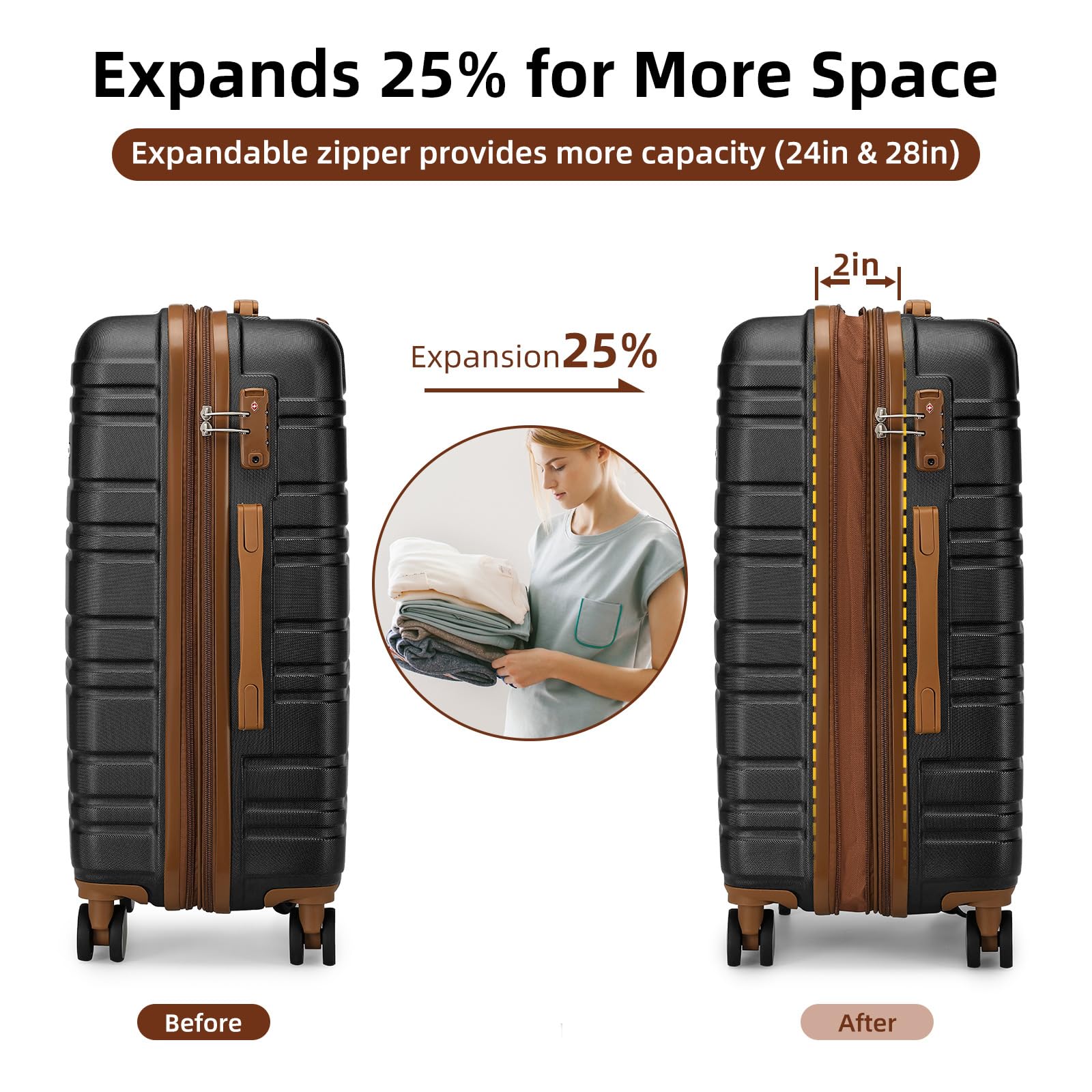 LARVENDER Luggage Sets 4 Piece, Expandable Hardside Suitcase Sets with Spinner Wheels TSA Locks, Lightweight Rolling luggage for Men and Women, Green