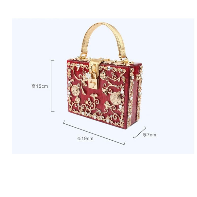 SXNBH Acrylic Box Evening Bag Ladies Flower Lock Diamond Stone Pattern Small Square Clutch Shoulder Bag Women's Evening Handbag