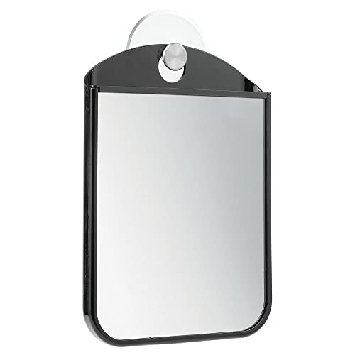 mDesign Bathroom Shower Suction Fog Away Shaving Mirror - Black/Brushed