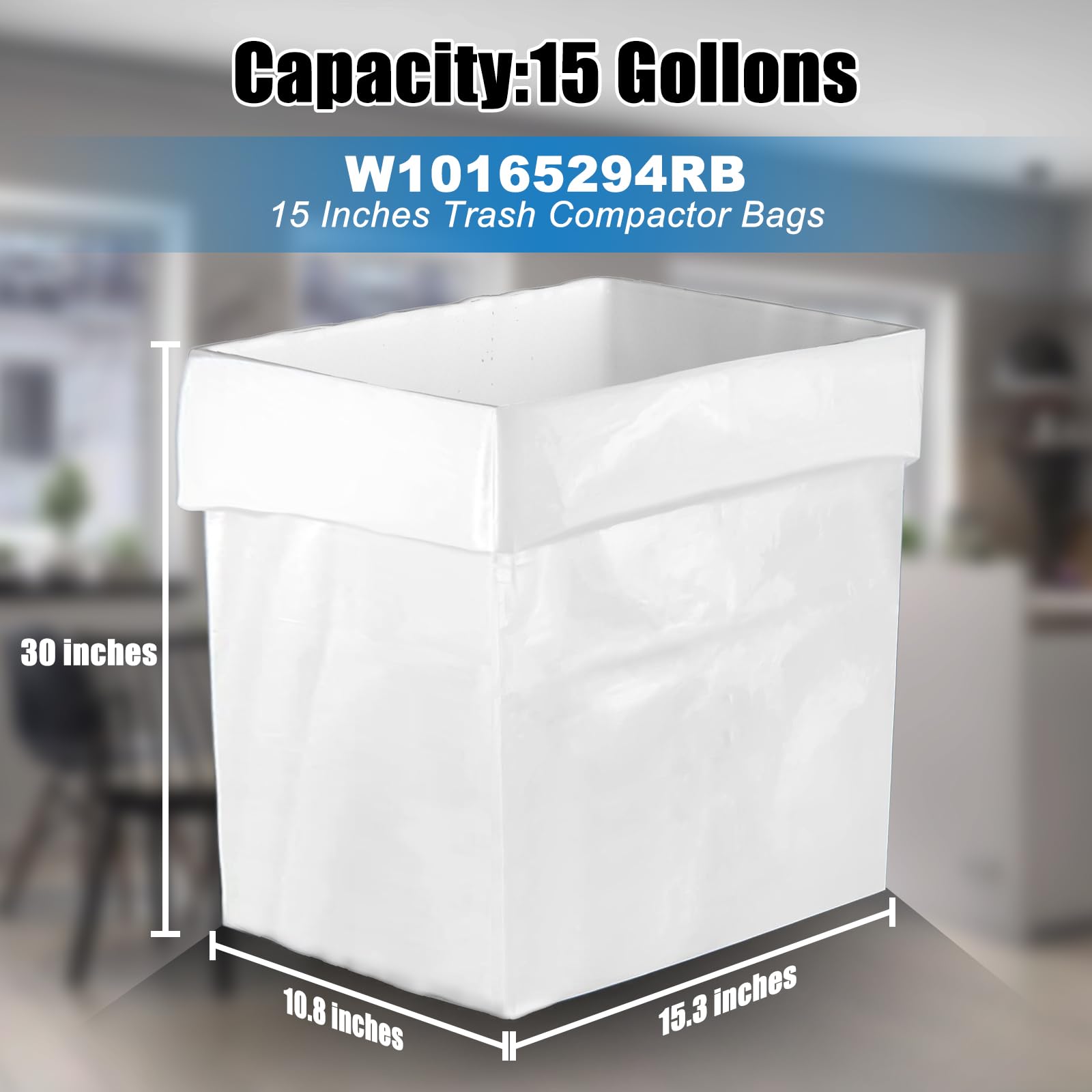 Miumoon 60-pack W10165294RB Trash Compactor Bags, 15-Inches, 2.6 mils Thickness, Fits 15-inch Rectangular Drawer Compactors, Compatible with whirlpool, kenmore, kitchenaid, Eco-Friendly - White