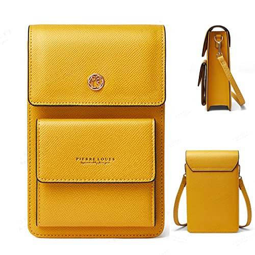 SUMGOGO Crossbody Bag for Women Leather Small Shoulder Purse Phone Bag Handbag Wallet (A-Yellow)