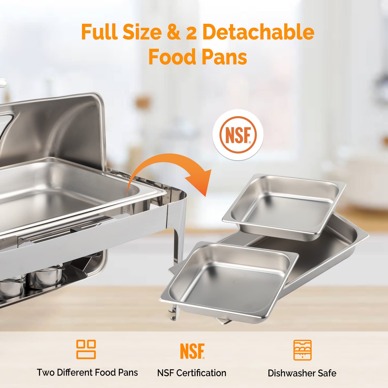 ROVSUN 9 QT 3 Packs Stainless Steel Chafing Dish Buffet Set with Electric & Fuel Heating, NSF Roll Top Catering Chafer Server with Full Size & 2 Detachable Food Pans, Glass Lid for Party Banquet