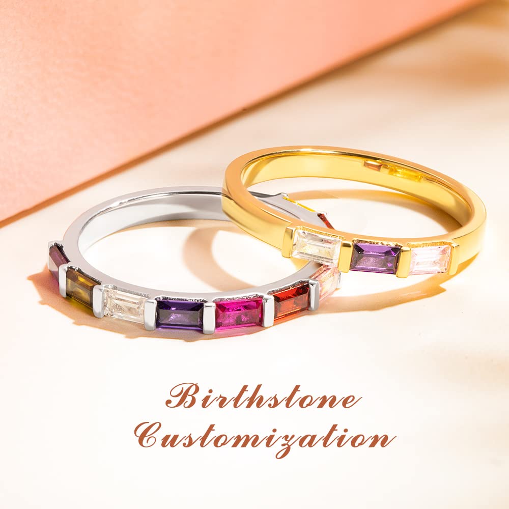 Personalized 1 2 3 4 5 6 7 8 9 10 Rectangular Birthstone Ring for Women Mom Custom Sterling Silver Birthstone Engagement Ring for Her Women's Ring Grandma Mothers Family Birthstone Ring