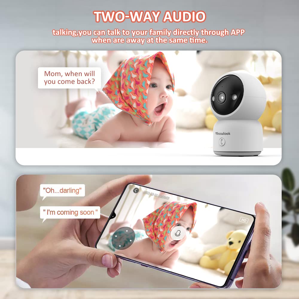 Ylkssulook 2PCS 3MP Indoor Smart Security Camera,2.4G/5G WiFi Baby Monitor Camera&Wireless Pet Camera for Home Security,Motion Detection,Night Vision,One-Key Call/2 Way Audio,Free Cloud Storage