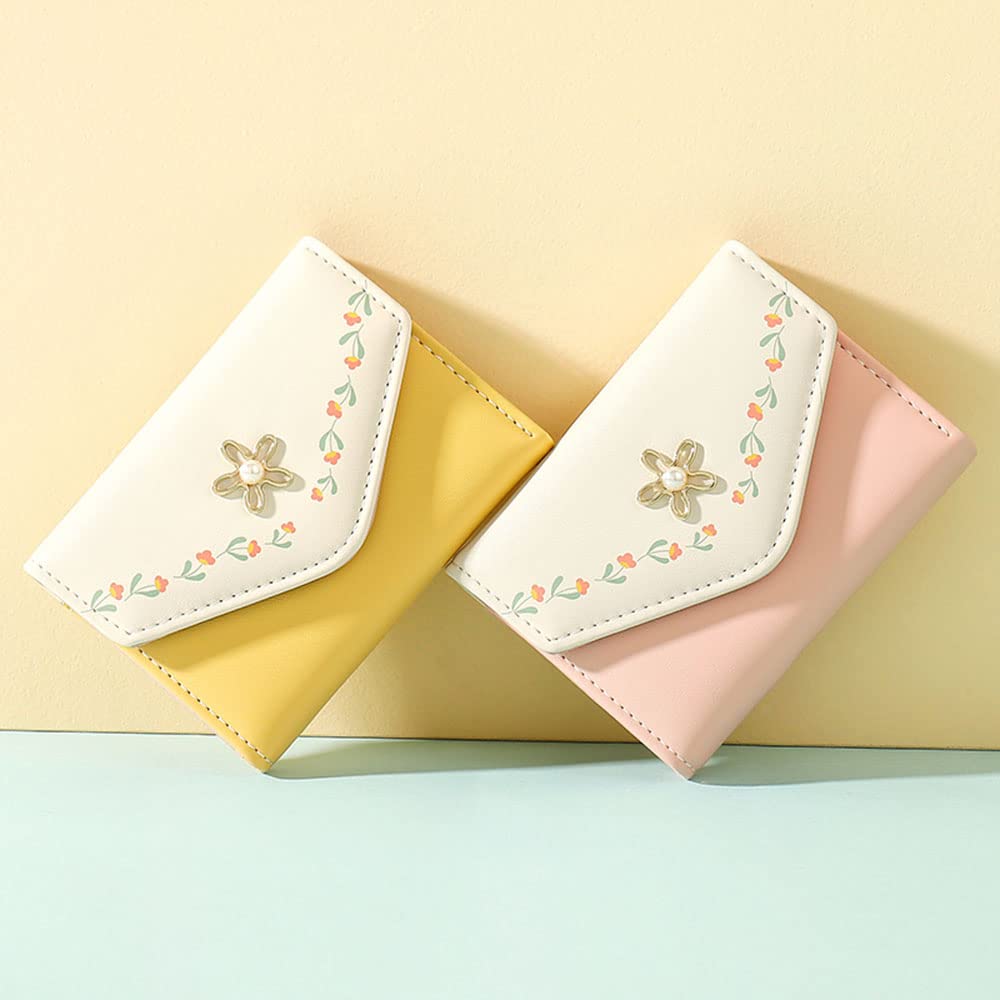 SUMGOGO Small Wallet for Women Slim Mini Card Holder Cute flower Gilrs Kids Wallets (Yellow)
