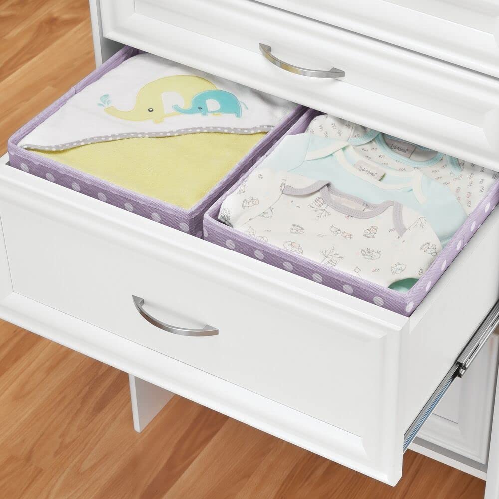 mDesign Fabric Nursery/Playroom Closet Storage Organizer Bin Box with Front Handle for Cube Furniture Shelving Units, Hold Toys, Clothes, Diapers, Bibs, 8 Pack, Light Purple/White Polka Dot