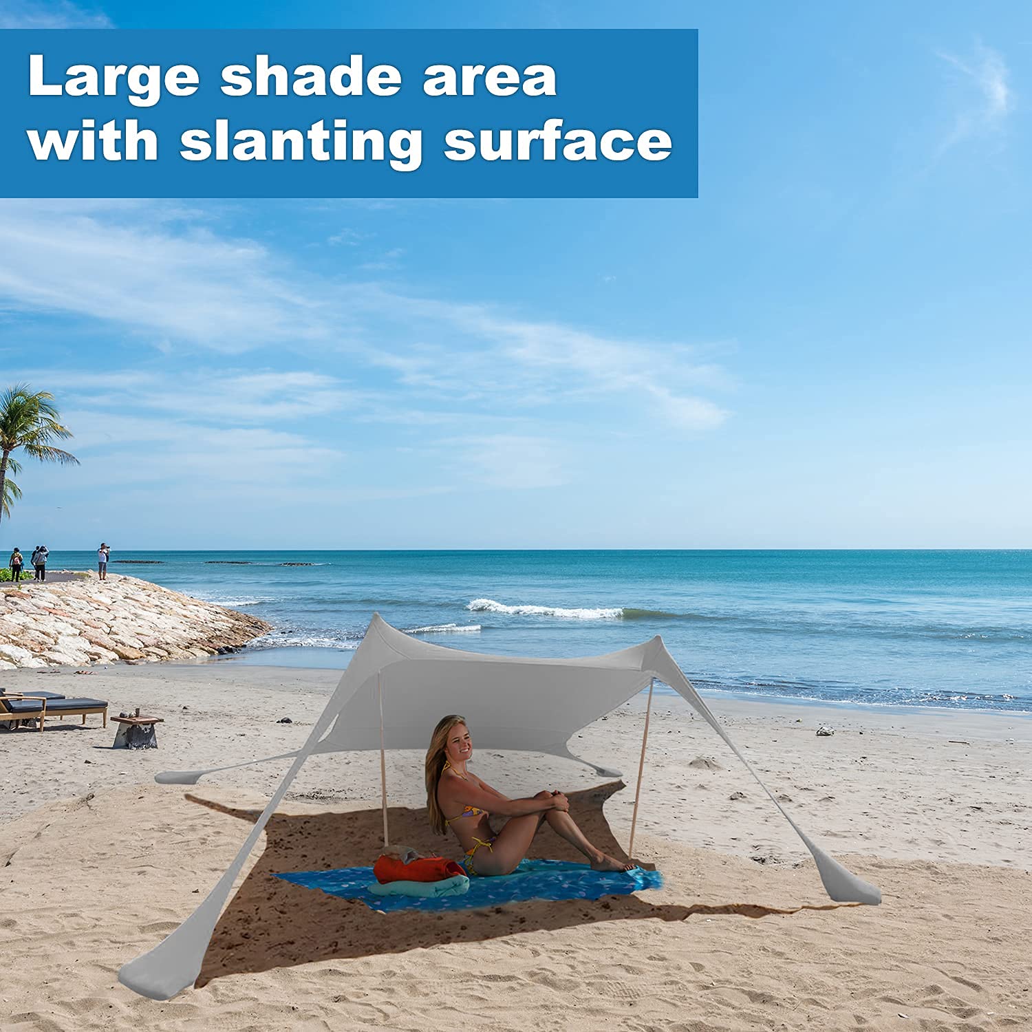 Night Cat Beach Tent Lycra Shade Tent Beach Shell Awning Sun Shelter UV Protection UPF 50+ with Sandbag Anchor for Beach Picnic Fishing Camping