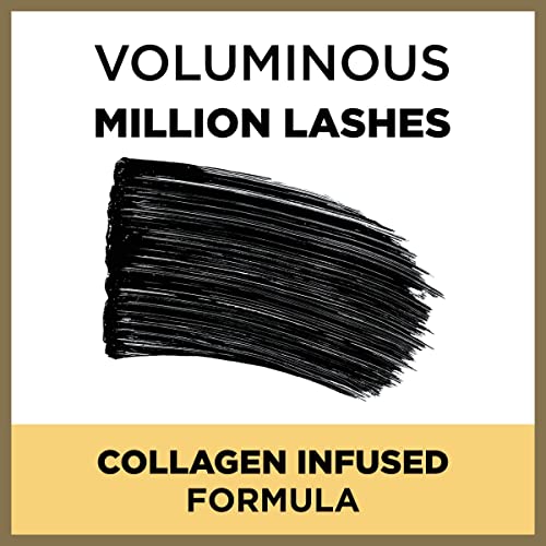 L’Oreal Paris Makeup Voluminous Million Lashes Mascara, Volumizing, Defining, Smudge-Proof, Clump-Free Lengthening, Collagen Infused Eye Makeup, Amplifying Mascara Brush, Blackest Black, O.3 Fl Oz