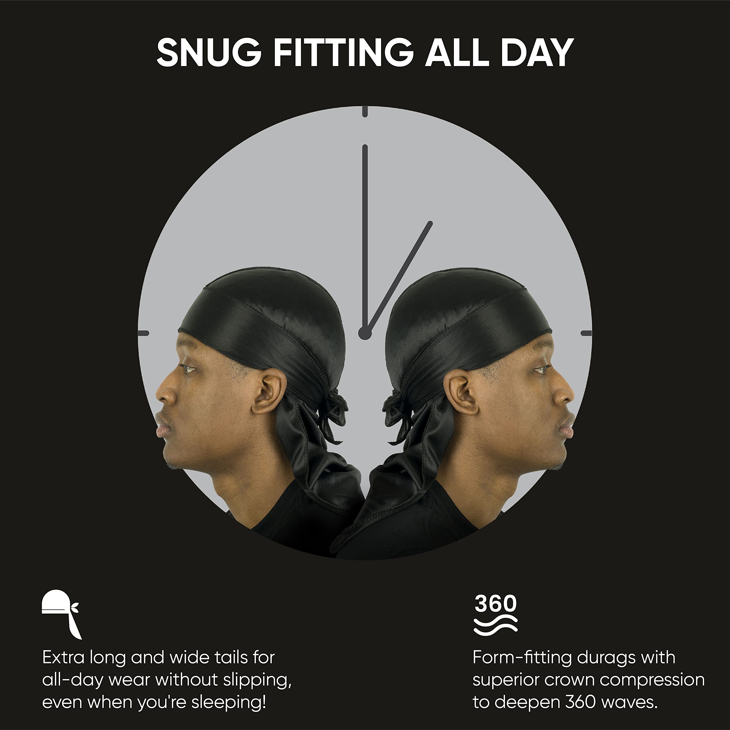 Roman-T Premium Silky Satin Durag - Designer Anime Durags for Men and Women - Long, Wide Tails (Clouds)