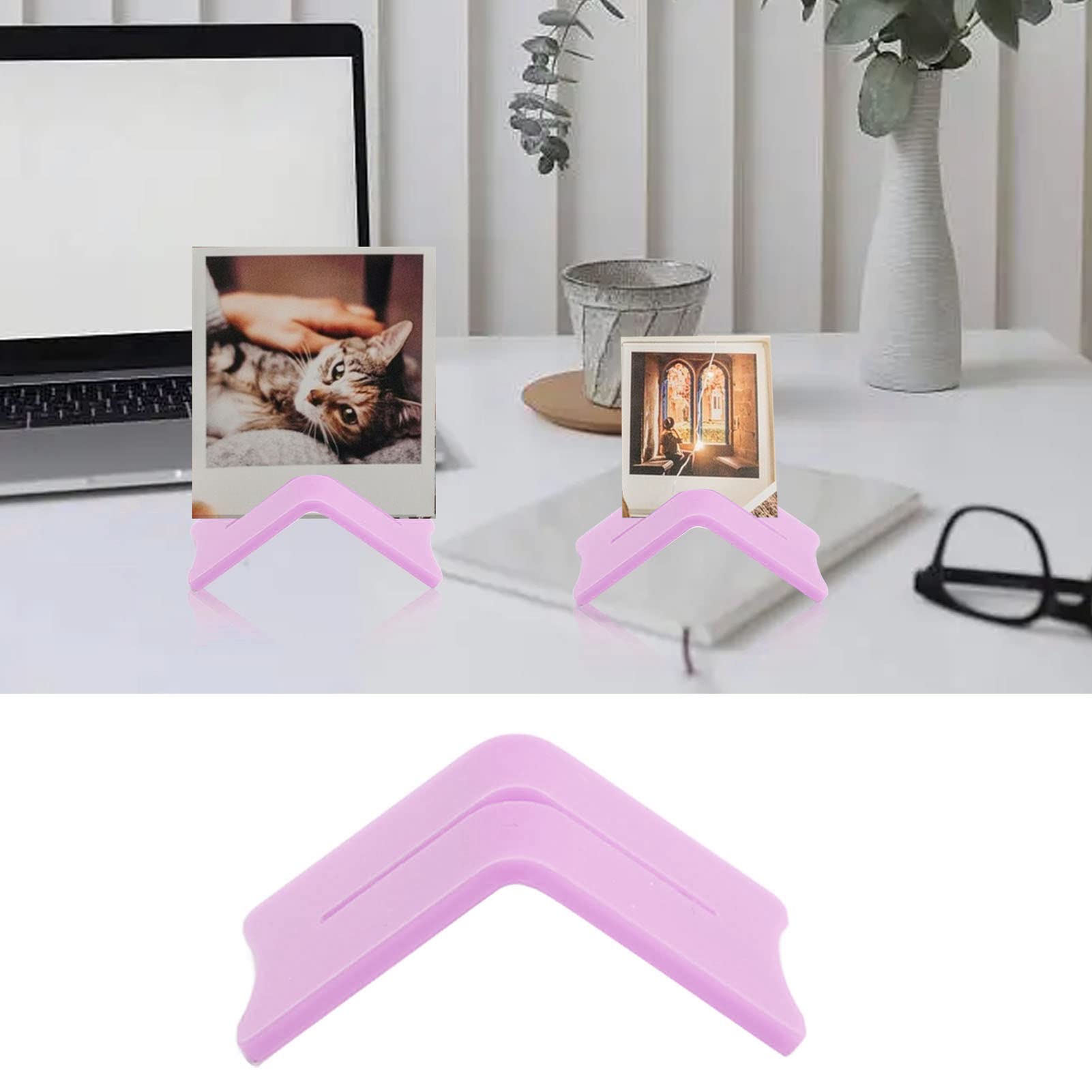 Photo Holder, High Durability Acrylic Photo Holder Decorative Reusable V Shape Stable for Dorm (Purple)