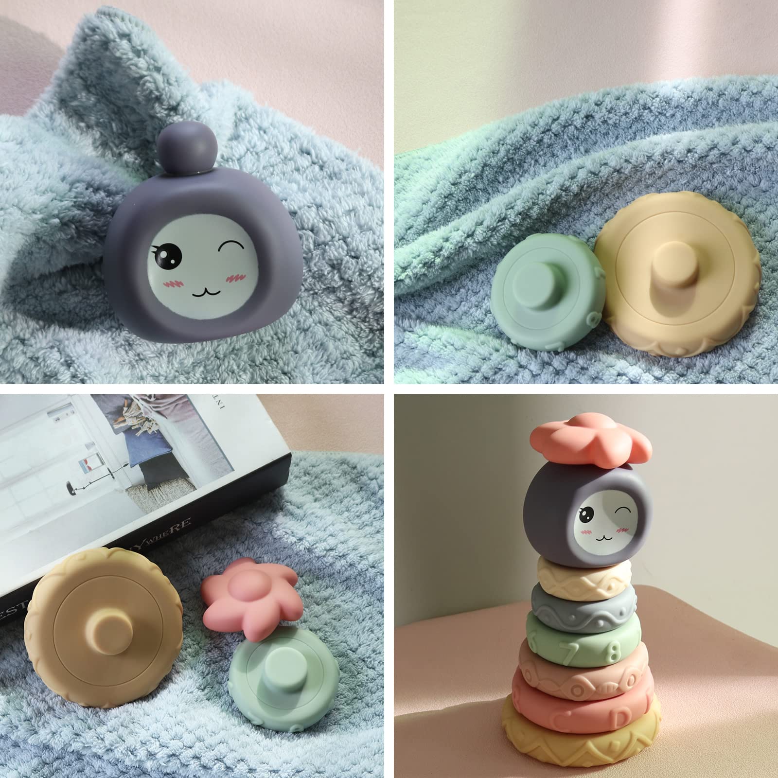 TICTTGA Baby Girl Newborn Essentials Gift Baby Toys 0-3 Months Baby Blocks Stack Rings Stacker Early Educational Teething & Squeezing Toys 8Pcs