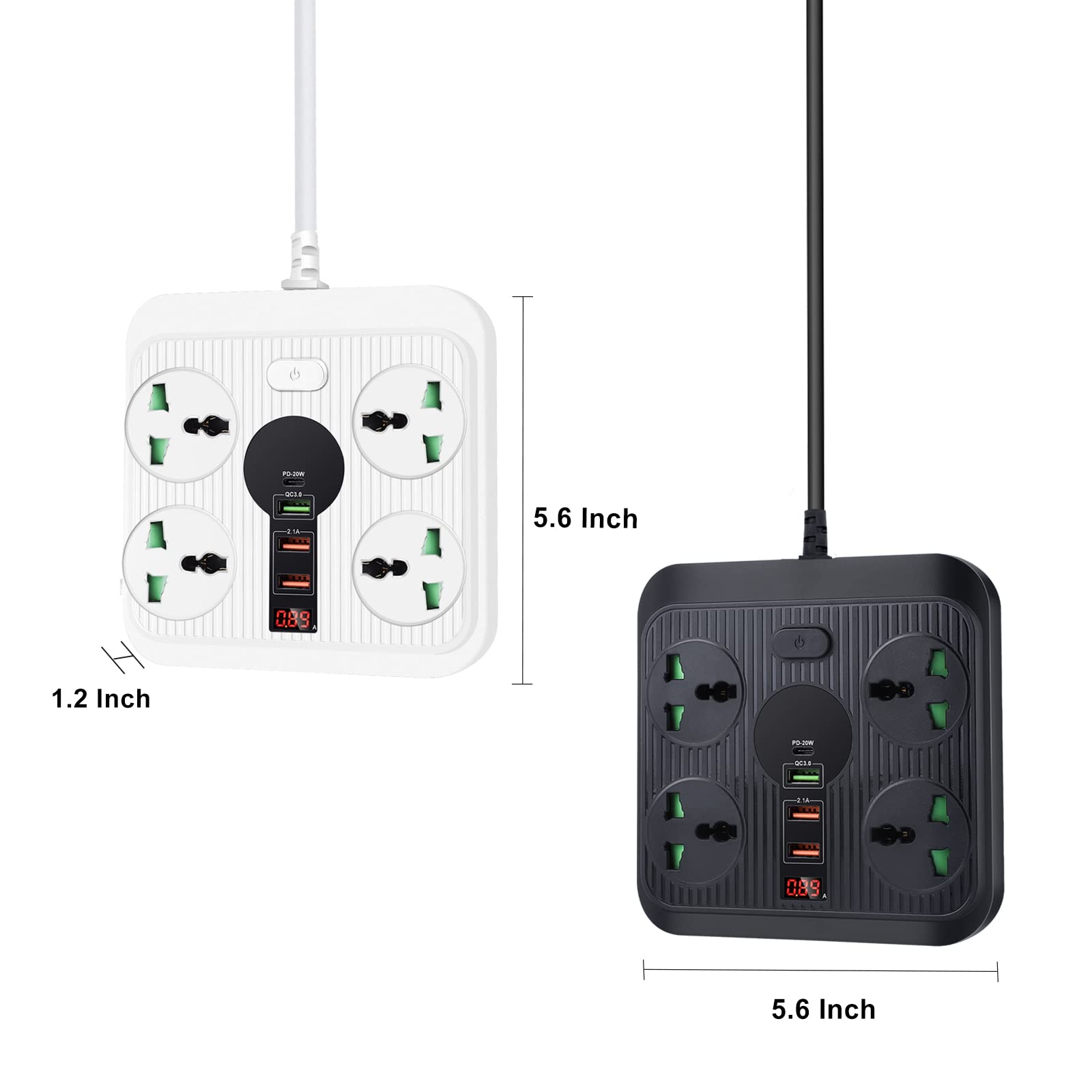 Universal Power Strip with USB C, XYZCREAT 3000w Surge Protector with 4 Outlets 3 USB Ports 20W PD Port, Portable Power Strip 110v-250v 6.6ft Extension Cord for Home Office and Travel Black