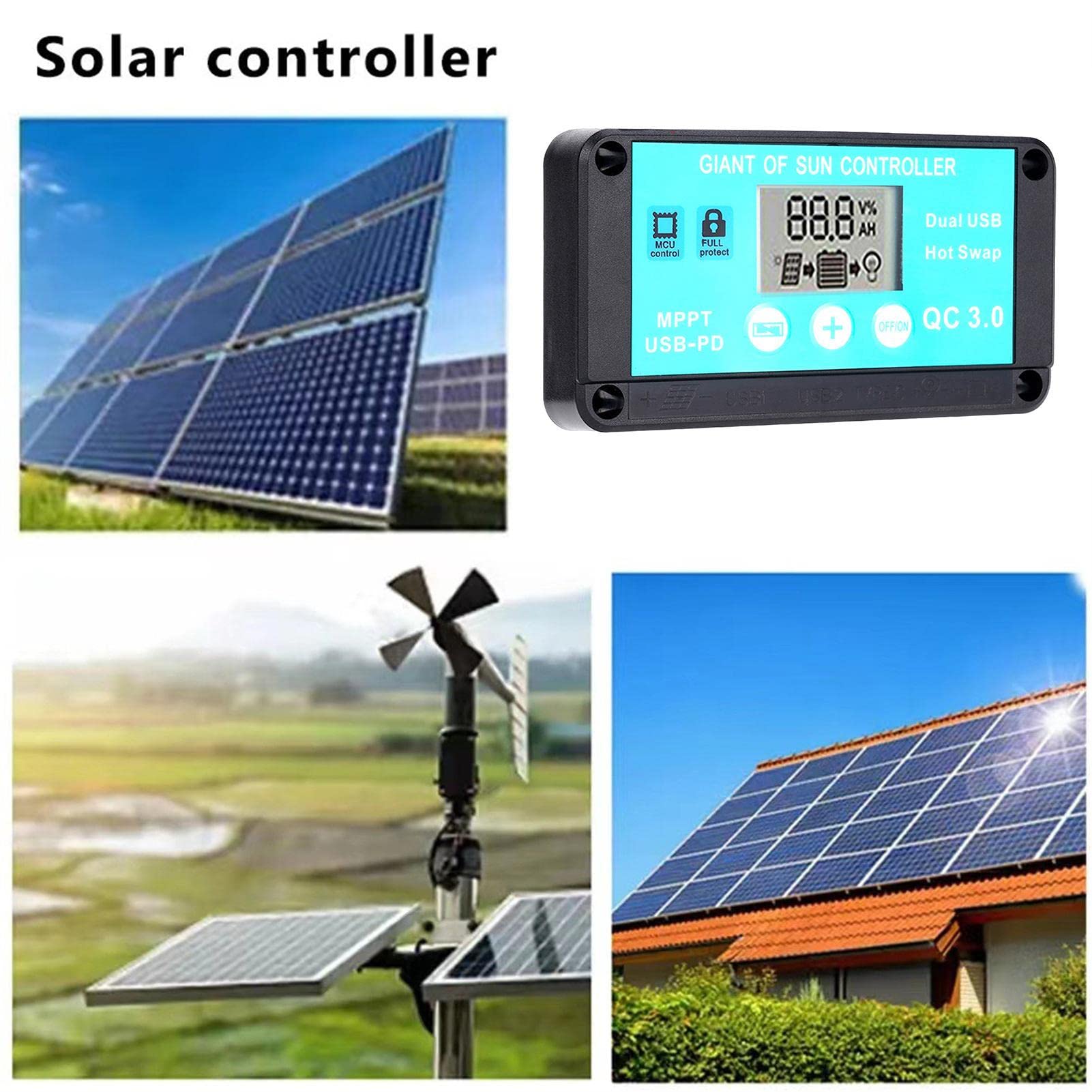 MPPT 10A 12V/24V Solar Controller with Dual USB Port LCD Display MPPT Solar Panel Regulator Fit for Lithium Battery