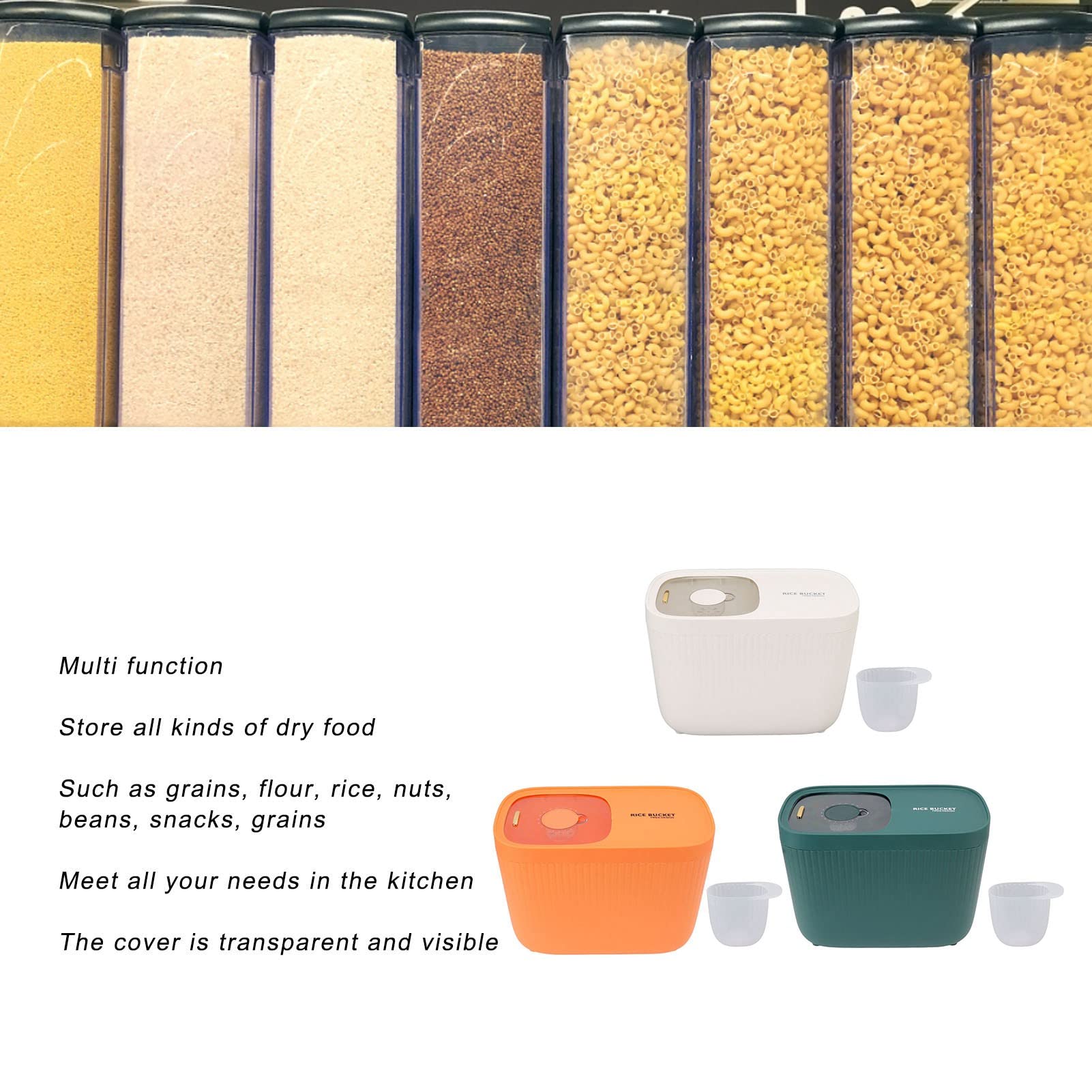 Rice Bucket, Rice Container Proof Plastic Multi Use for Flour (White)