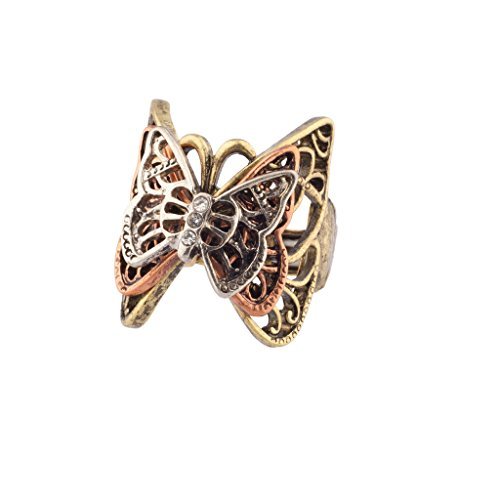 LUX ACCESSORIES Multi Butterfly Pave Burnished Stretch Ring