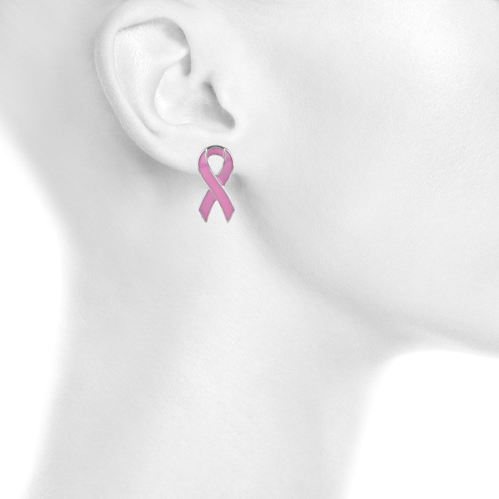 LUX ACCESSORIES Pink Bow Breast Cancer Awareness Believe Stud Earrings