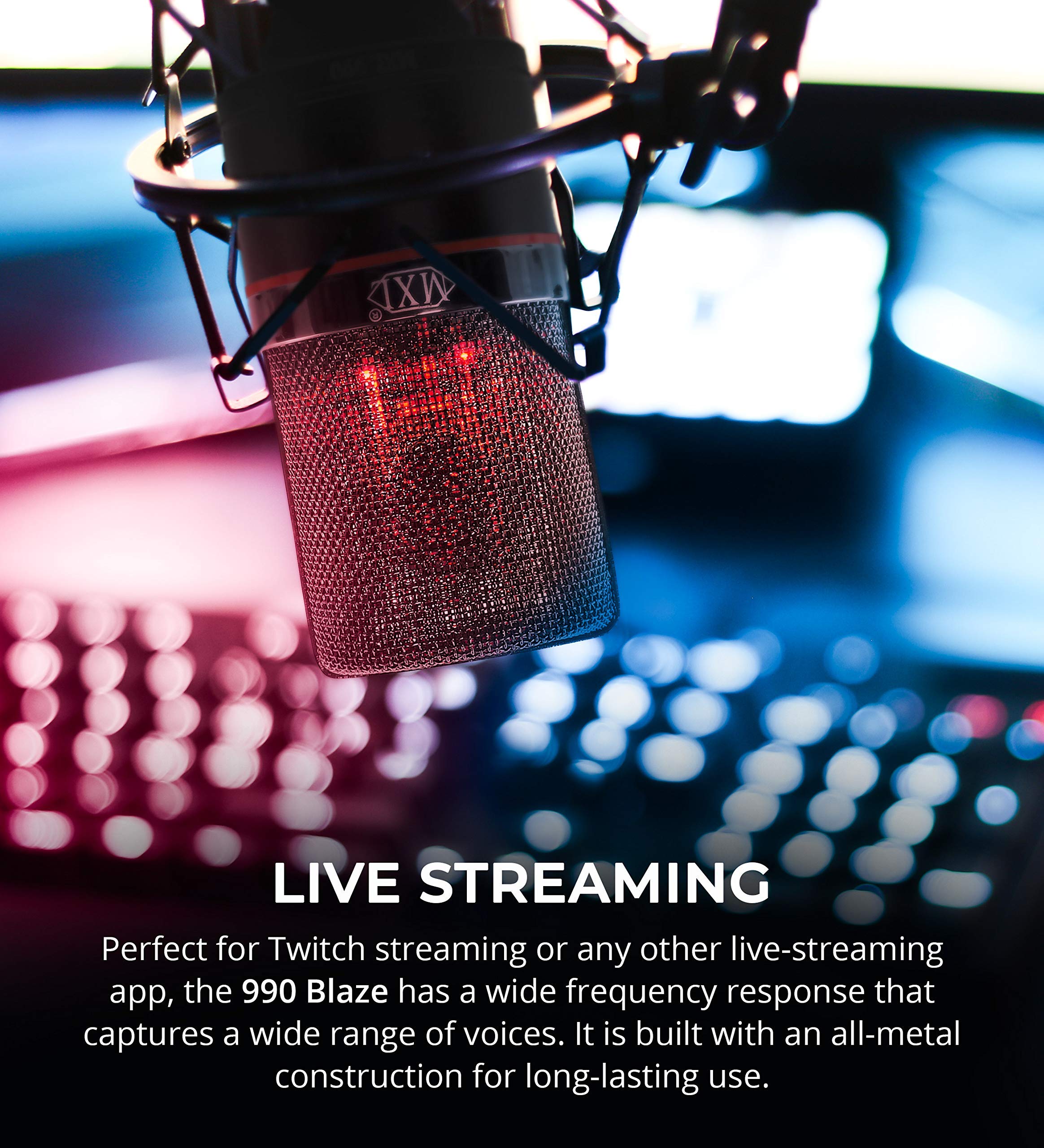 MXL 990 Blaze Cardioid Condenser Microphone Bundle with Blucoil 20' XLR Cable, Pop Filter, Adjustable Mic Stand, and 4-Pack of 12 Acoustic Wedges