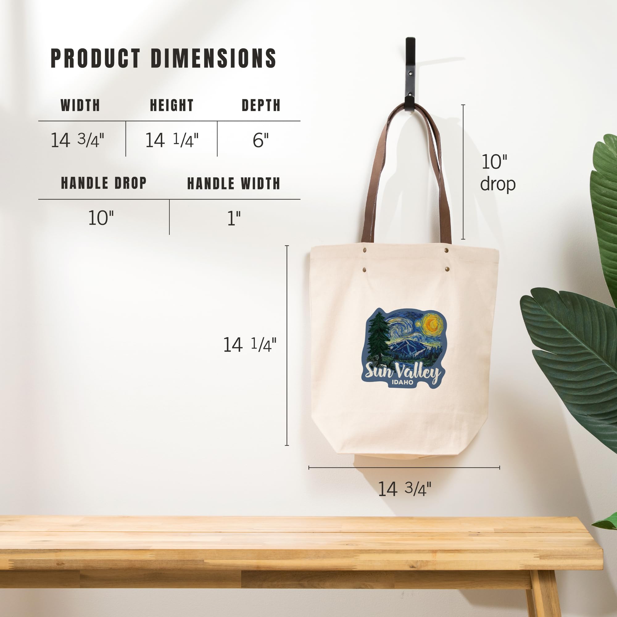 Sun Valley, Idaho, Bald Mountain, Starry Night, Contour (Canvas Deluxe Tote Bag, Faux Leather Handles & Zip Pocket)