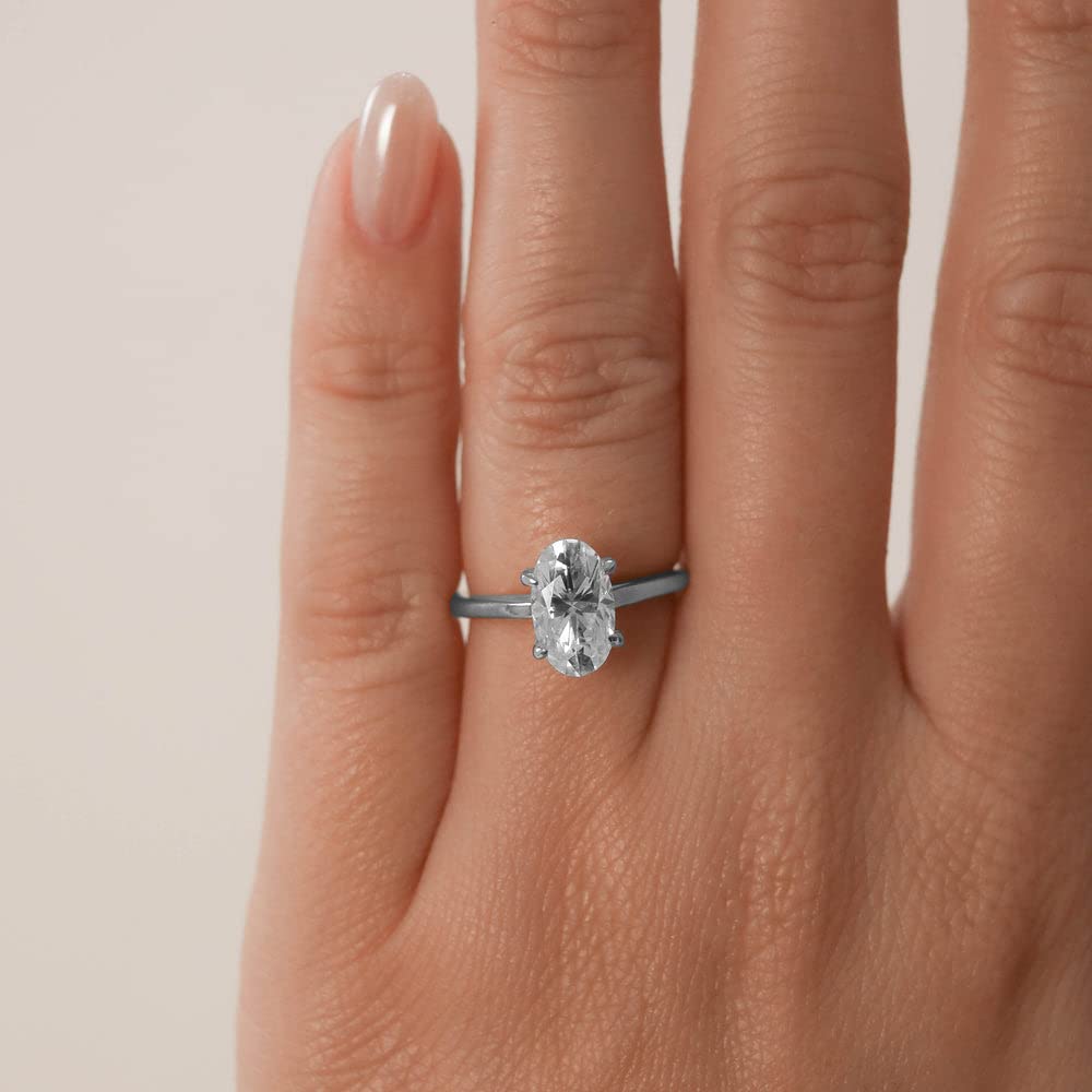 RITZIN Elongated Oval Cut 2 Carat White Moissanite Solitaire Engagement Rings in 925 Sterling Silver - 6