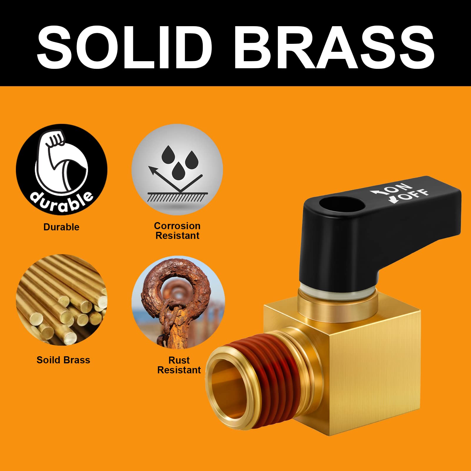SUNROAD Air Compressor Valve Brass Drain Cock Ball Valve 1/4" NPT Male Thread Air Compressor Accessories 2pcs with Thread Seal Tape