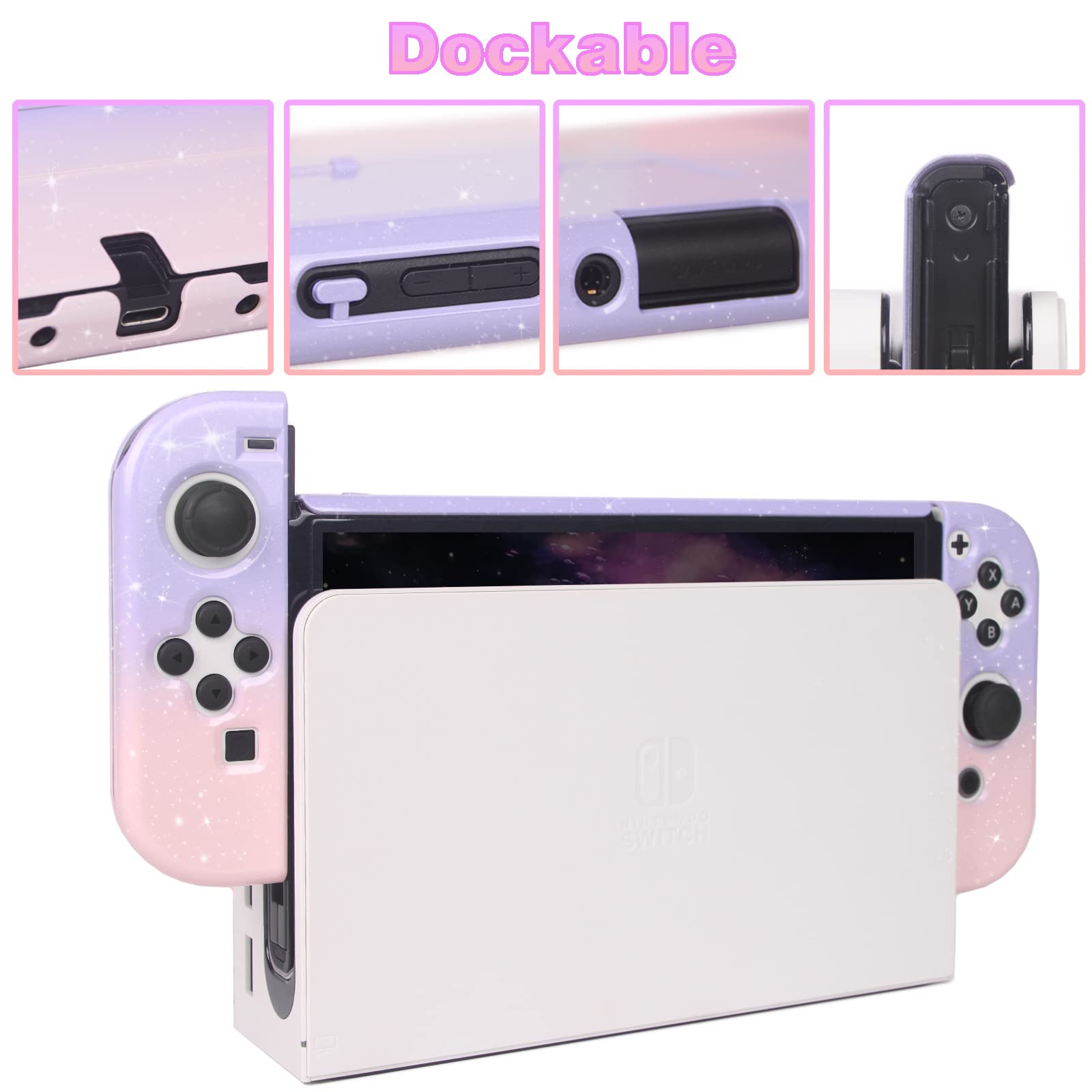 TIKOdirect Dockable Case Compatible with Nintendo Switch OLED Joy-Con Controllers, Newest Updated Glitter Bling Pretty Cover, Anti-Scratch Touch Grip Cover β Glitter Pink & Purple