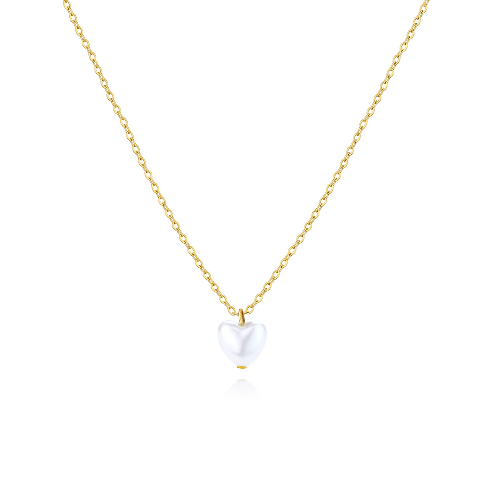 VAttract Freshwater Pearl Necklace for Women, 18K Gold Plated Pearl Chain Choker Necklace, Paperclip & Pearl Chain Necklace Simple Pearl Jewelry Gift