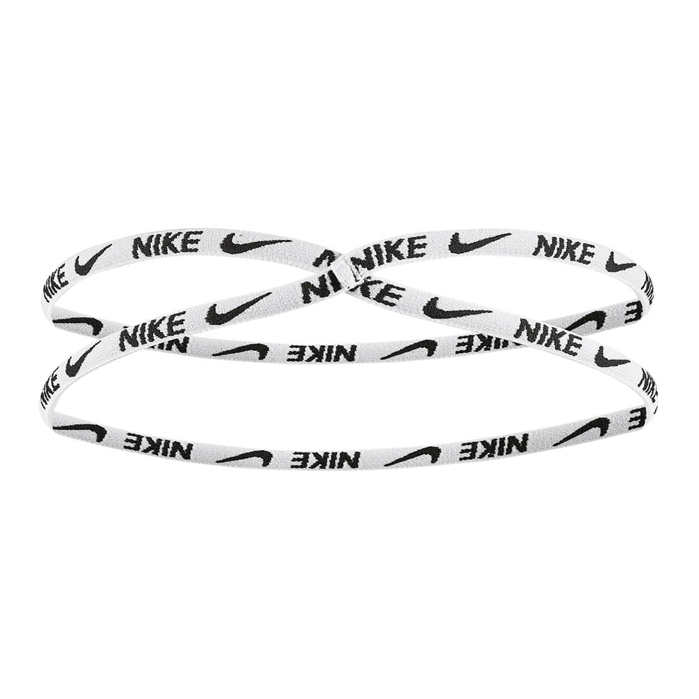 Nike BN2058 Fixed Lace Headband, White/Black, Width 0.3 inch (7 mm), Set of 2