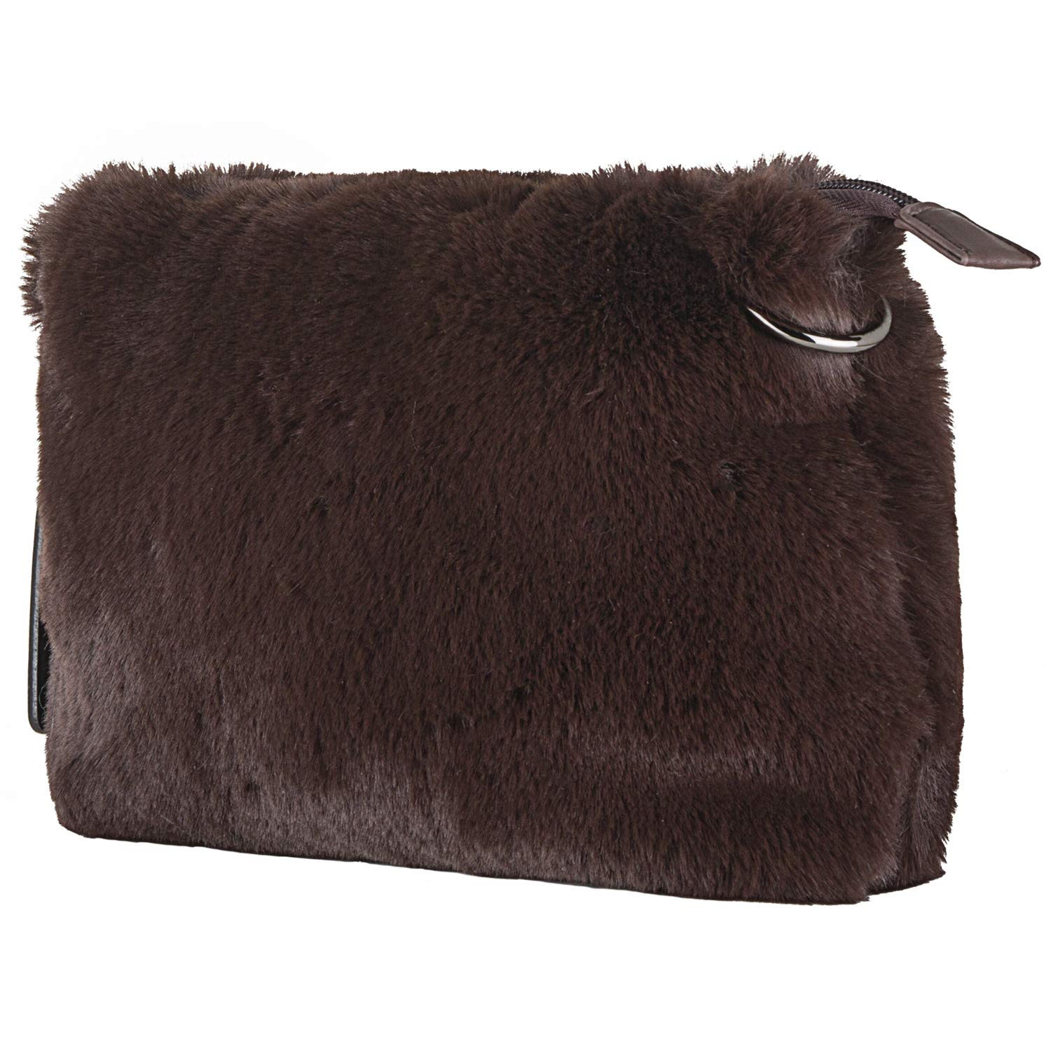 Luxe L 100% Faux Fur Purse for Women Soft Modern Crossbody Purse Handbag with Detachable and Adjustable Faux-Leather Strap, Chocolate Brown
