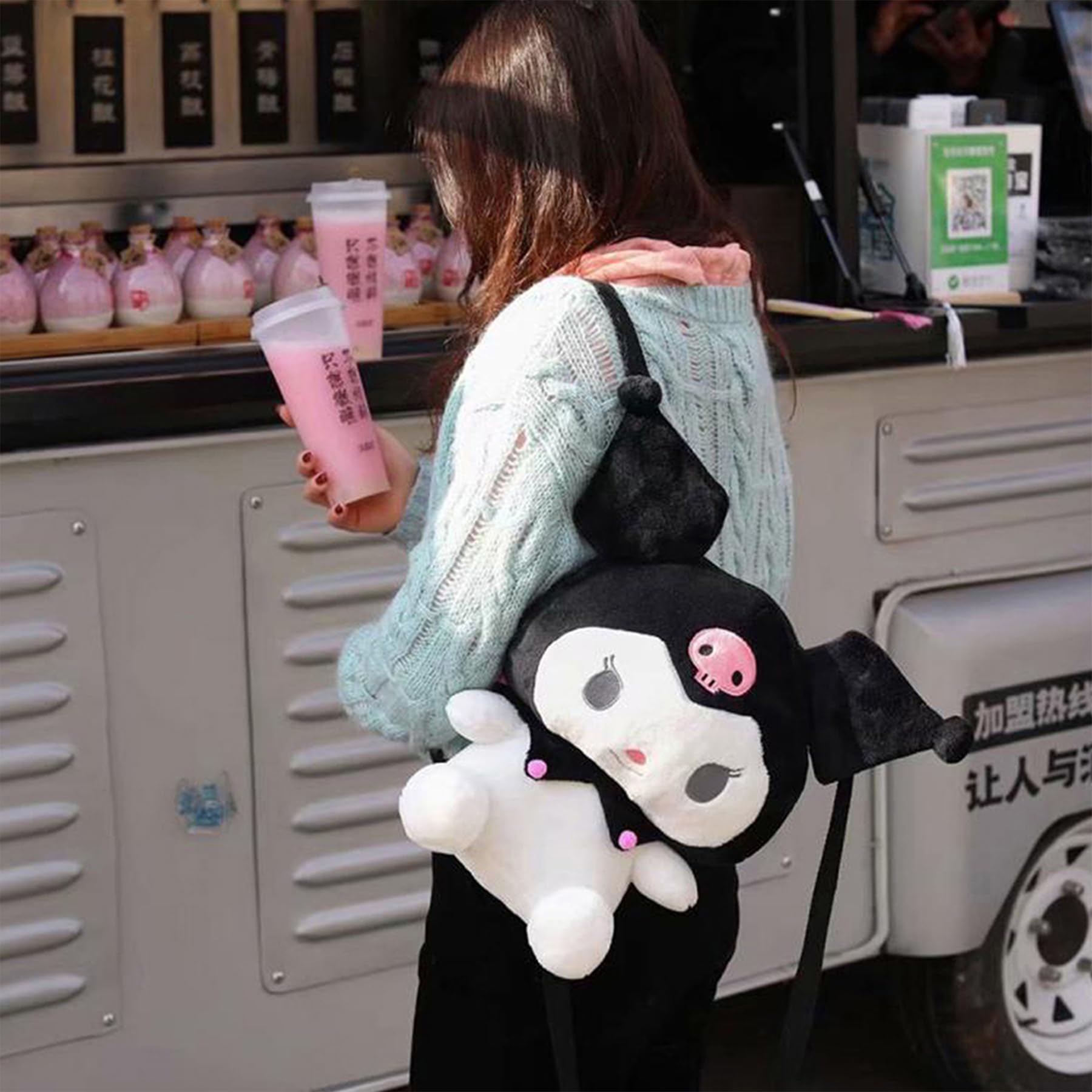 LUNIA Anime Plush Backpack Cartoon Cute Kawaii Shoulder Bag Anime Bag Cosplay Soft Bag for Birthday Gifts (black)