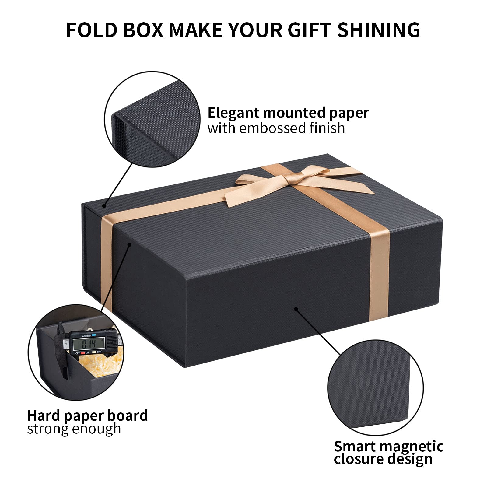 LIFELUM Gift Box 2 Pack 11 x 8 x 3.5 Inches,Black Gift Boxes for Presents with Magnetic Lid Luxury Christmas Gift Boxes for Present Box Contains Card, Ribbon, Shredded Paper Filler
