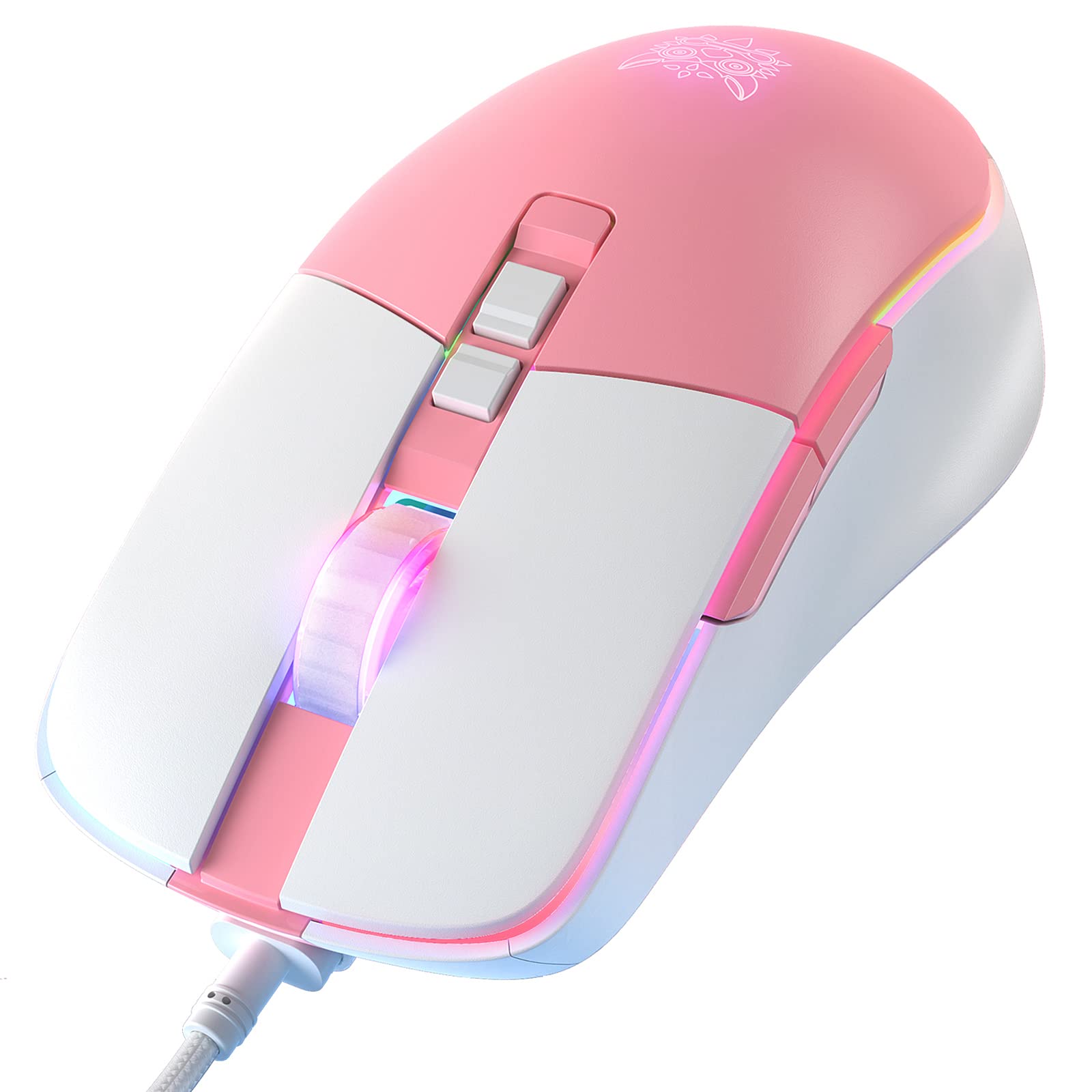Pink Mouse Ergonomic Gaming Wired Mouse, Color-Blocking Design Mice with 6 Adjustable DPI Up to 7000 and 13 Color Backlight, Pink PC Gaming Mice for Office/Windows/Mac and Laptop (CW916)