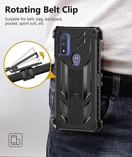 WTYOO for Motorola Moto G Pure Phone Case, Moto G Power 2022/ G Play 2023 Case: with Belt-Clip Holster & Built-in Screen Protector & Kickstand, Full-Body Dual Layer Rugged Protective Phone Cover-Black